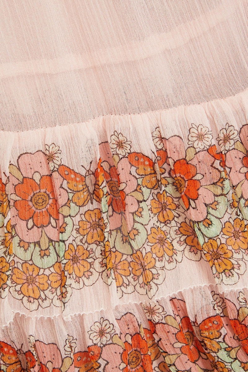 ZIMMERMANN Tiered Floral-Print Silk-Crepon Midi Dress in Pink | endource