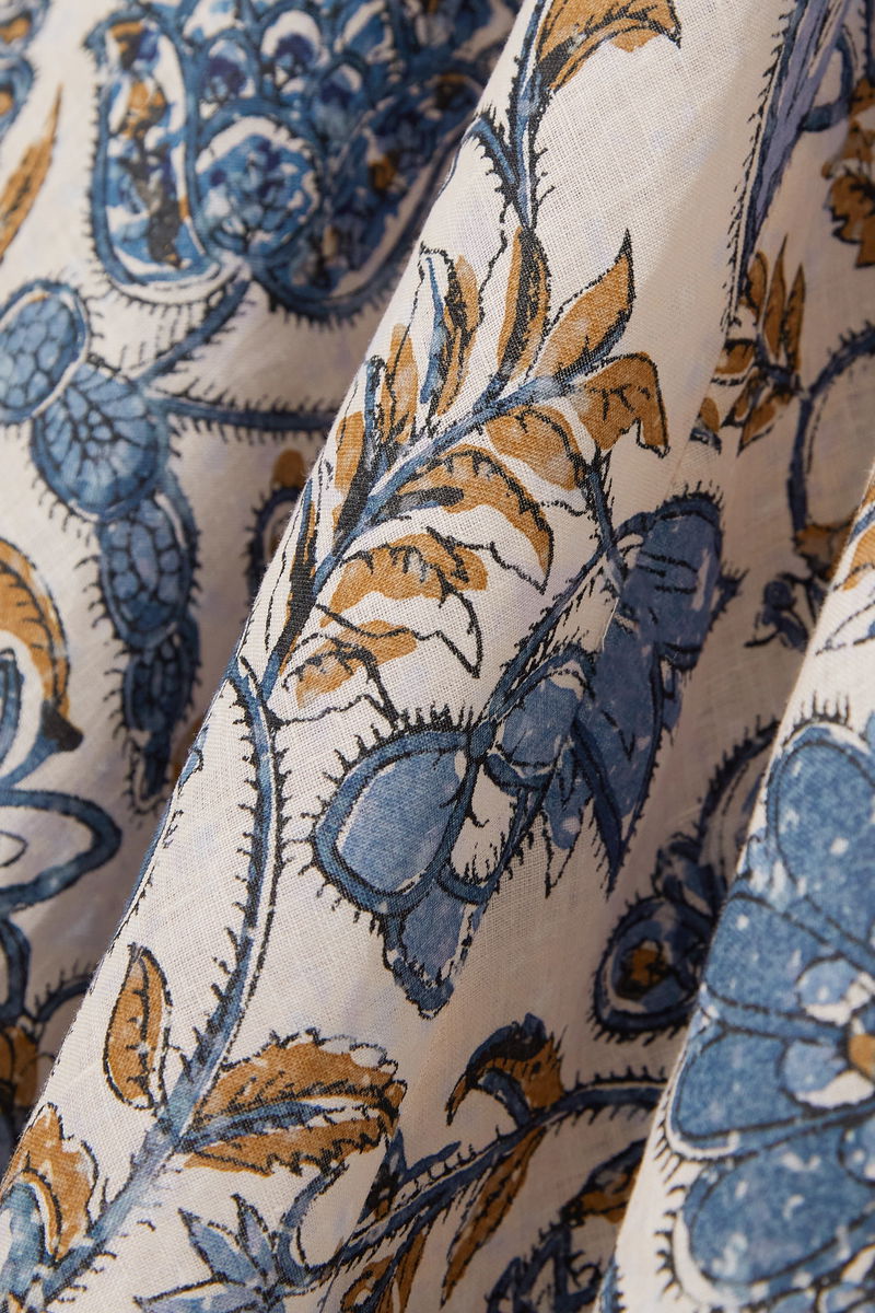 Zimmermann Vitali Strapless Floral Print Linen Midi Dress In Blue