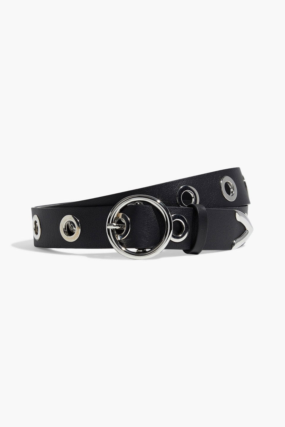 IRO Bellac Eyelet-Embellished Leather Belt in Black | endource