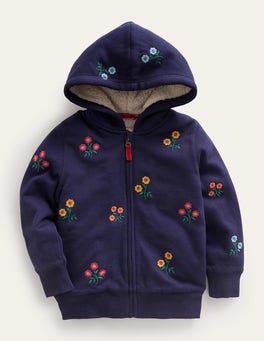 BODEN Embroidered Lined Hoodie in French Navy Floral | endource