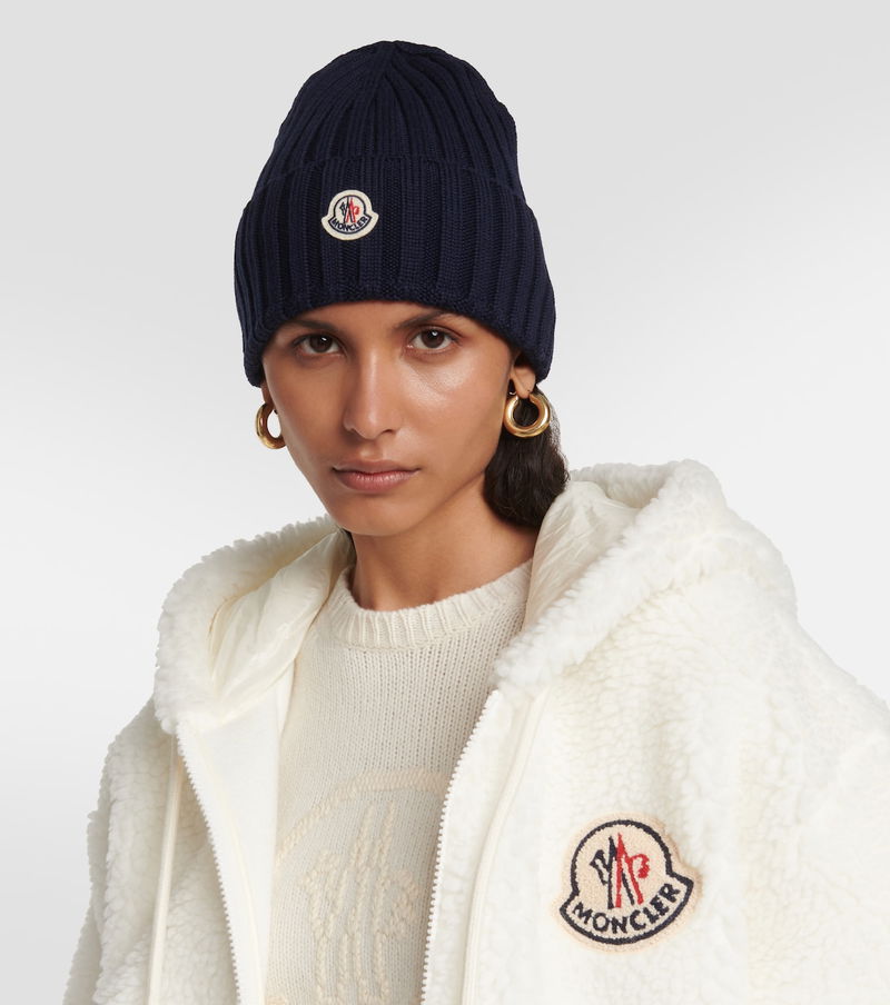 MONCLER Ribbed-Knit Wool Beanie in Blue | endource