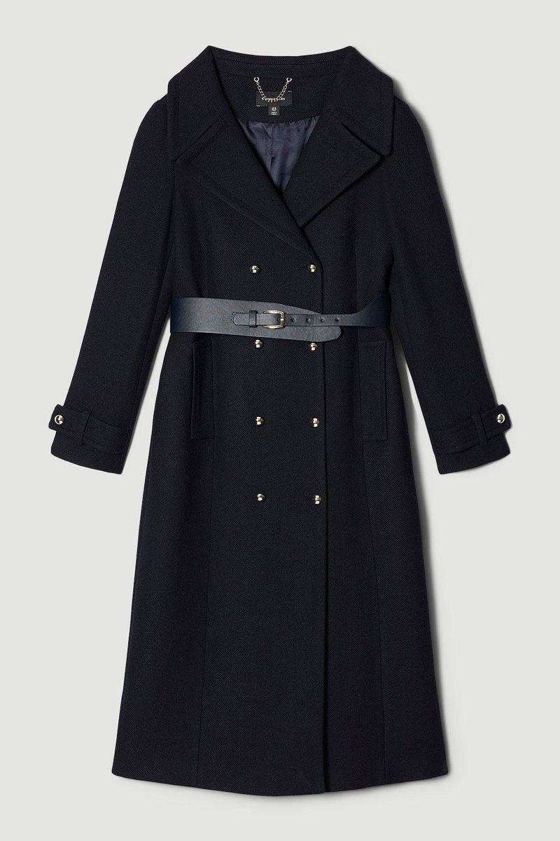 KAREN MILLEN Italian Wool Belted Military Coat | endource