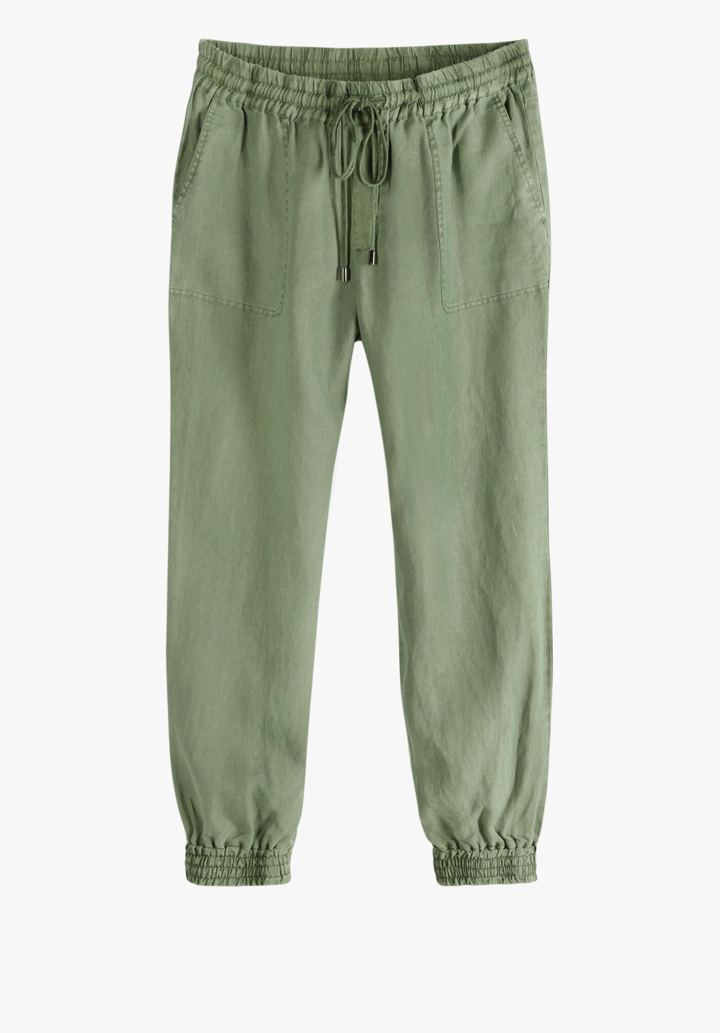 HUSH Cropped Linen Joggers in Khaki | endource