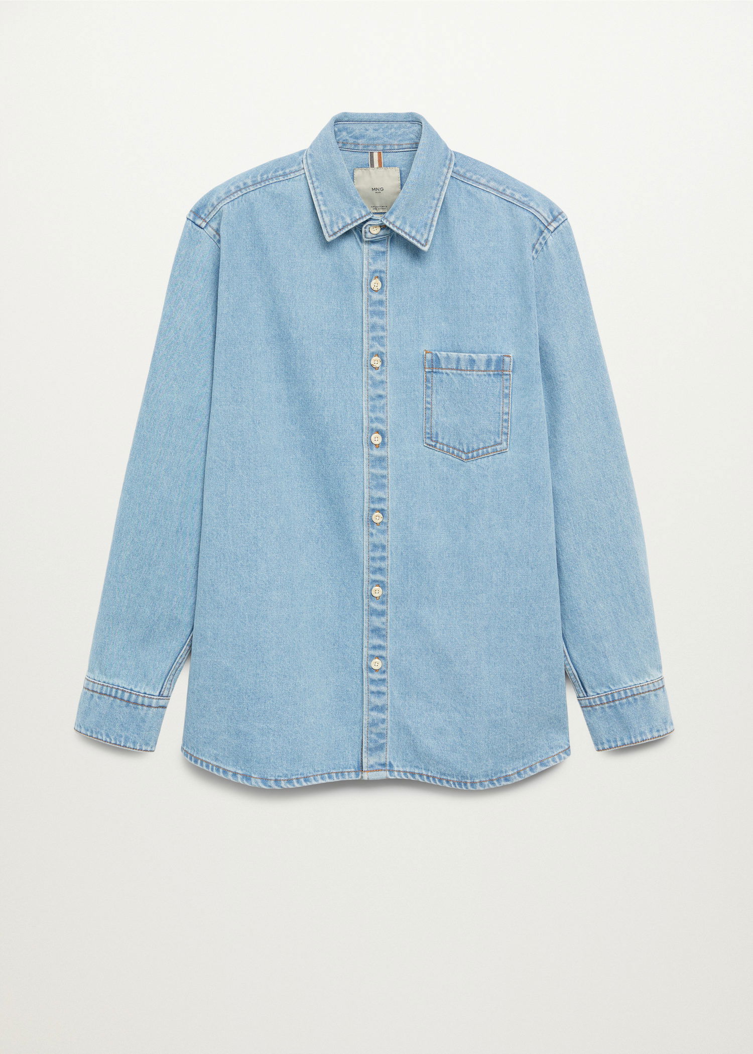 MANGO Light Wash Denim Overshirt in Light Blue | endource