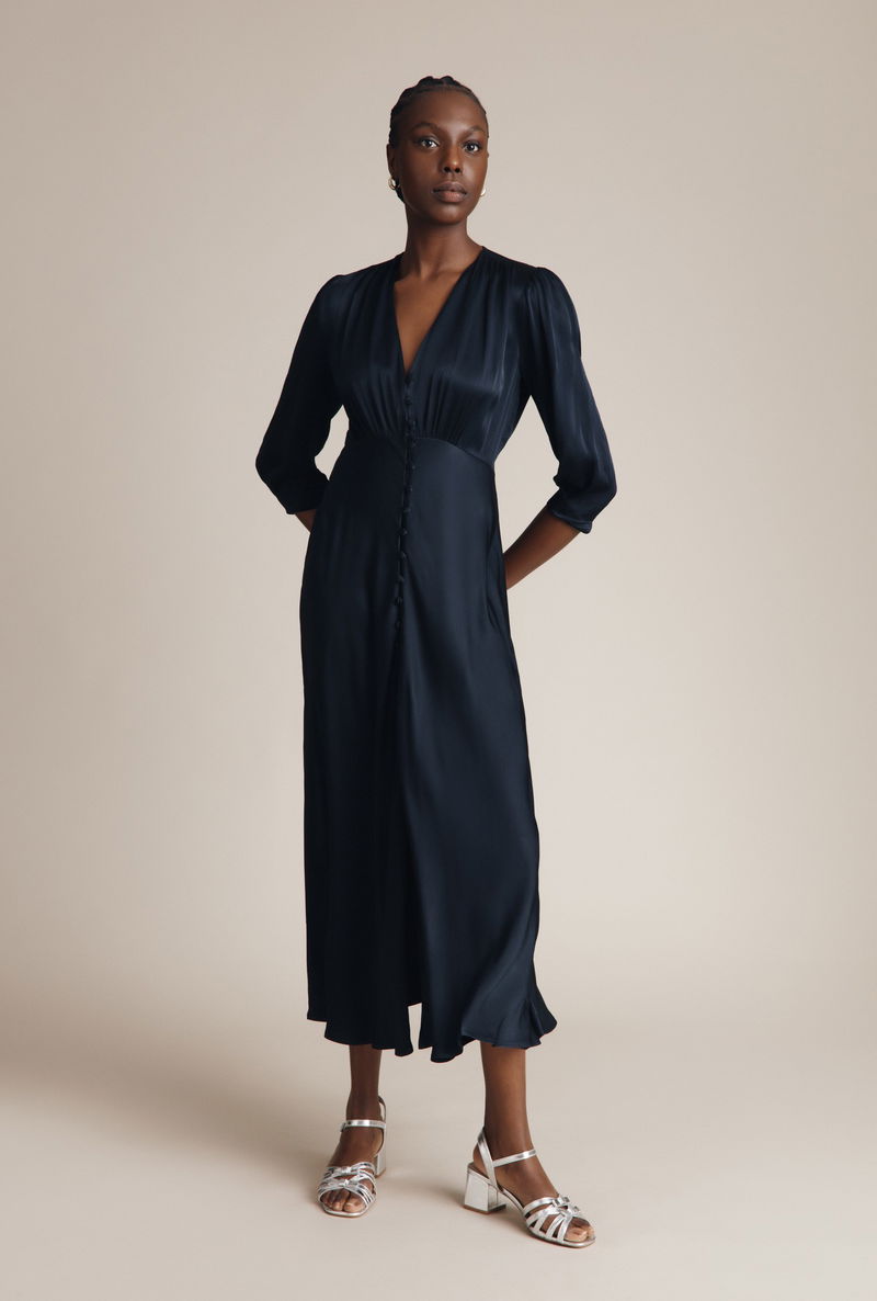GHOST Madison Satin Midi Dress | Endource
