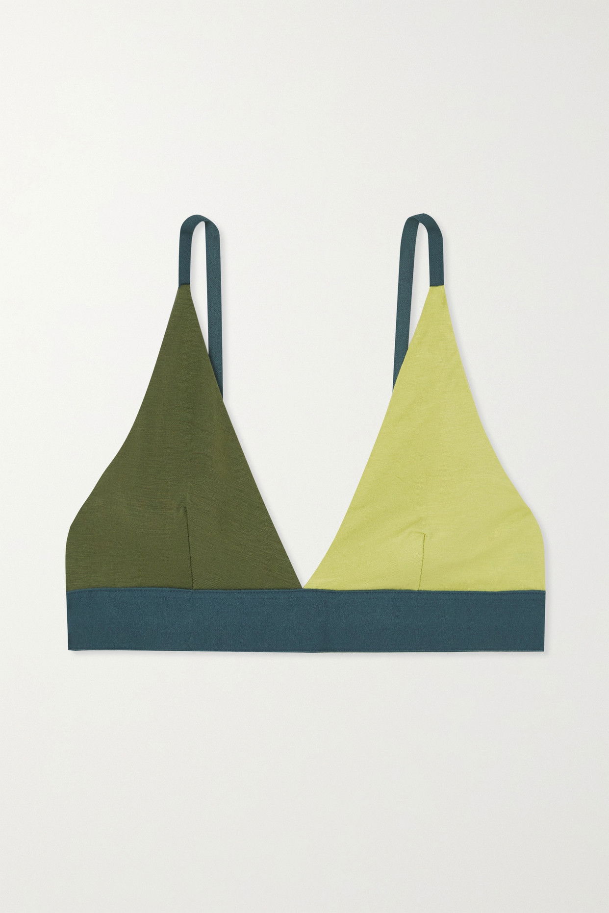 BASERANGE Colour-Block Stretch-Bamboo Soft-Cup Triangle Bra in Green ...