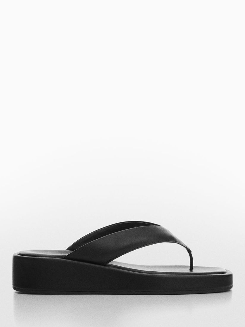 MANGO Simi Flat T-Bar Sandals in Black | endource