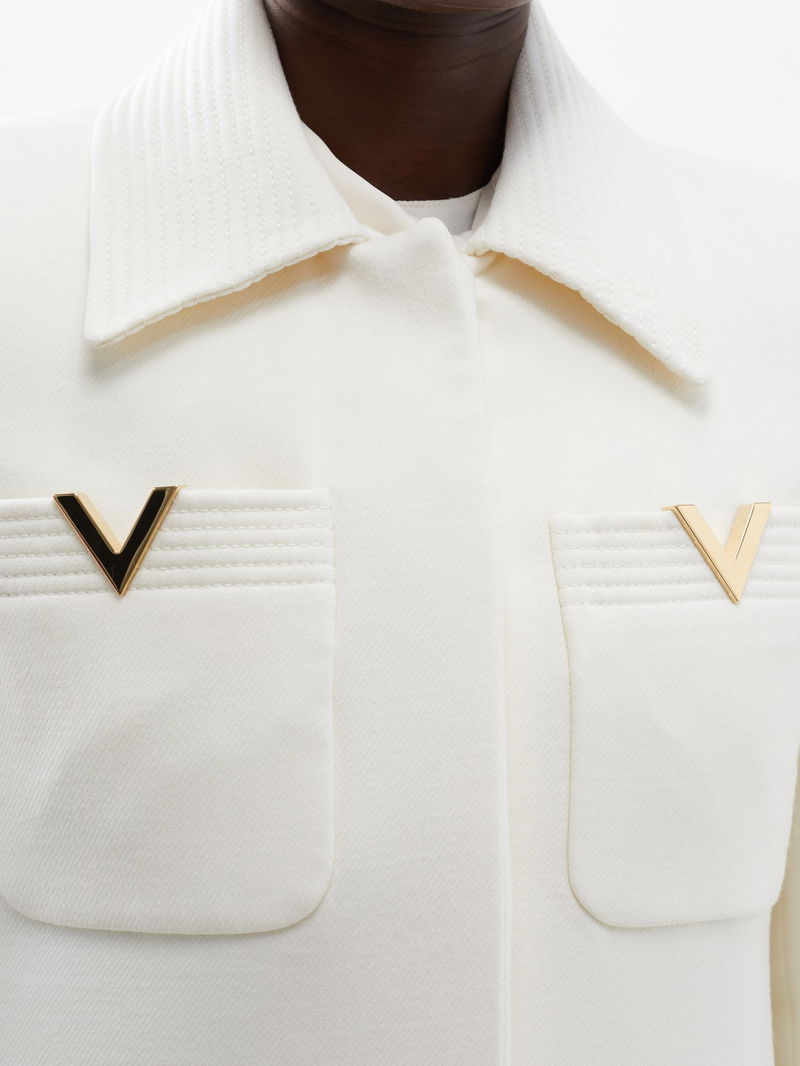Valentino V-Logo Patch-Pocket Coat in White | endource