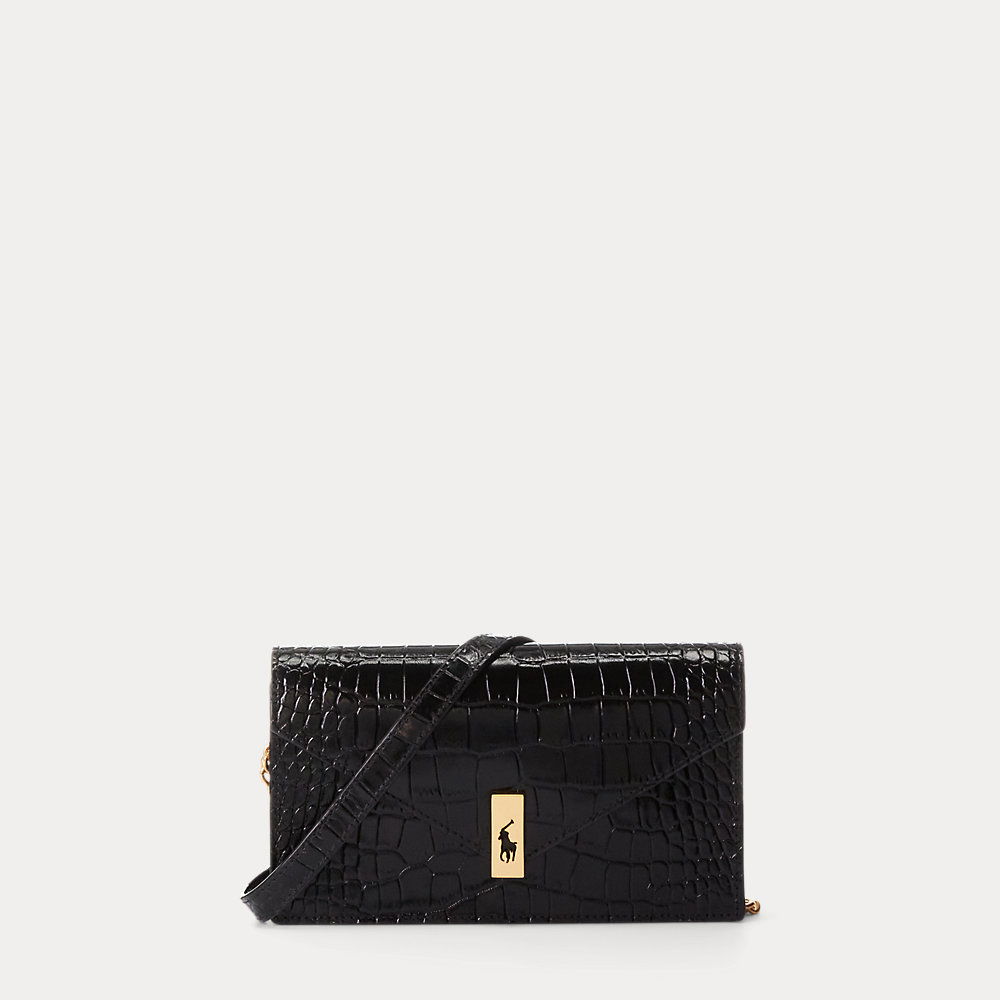 POLO RALPH LAUREN Polo ID Croc-Embossed Chain Wallet & Bag in Brown ...