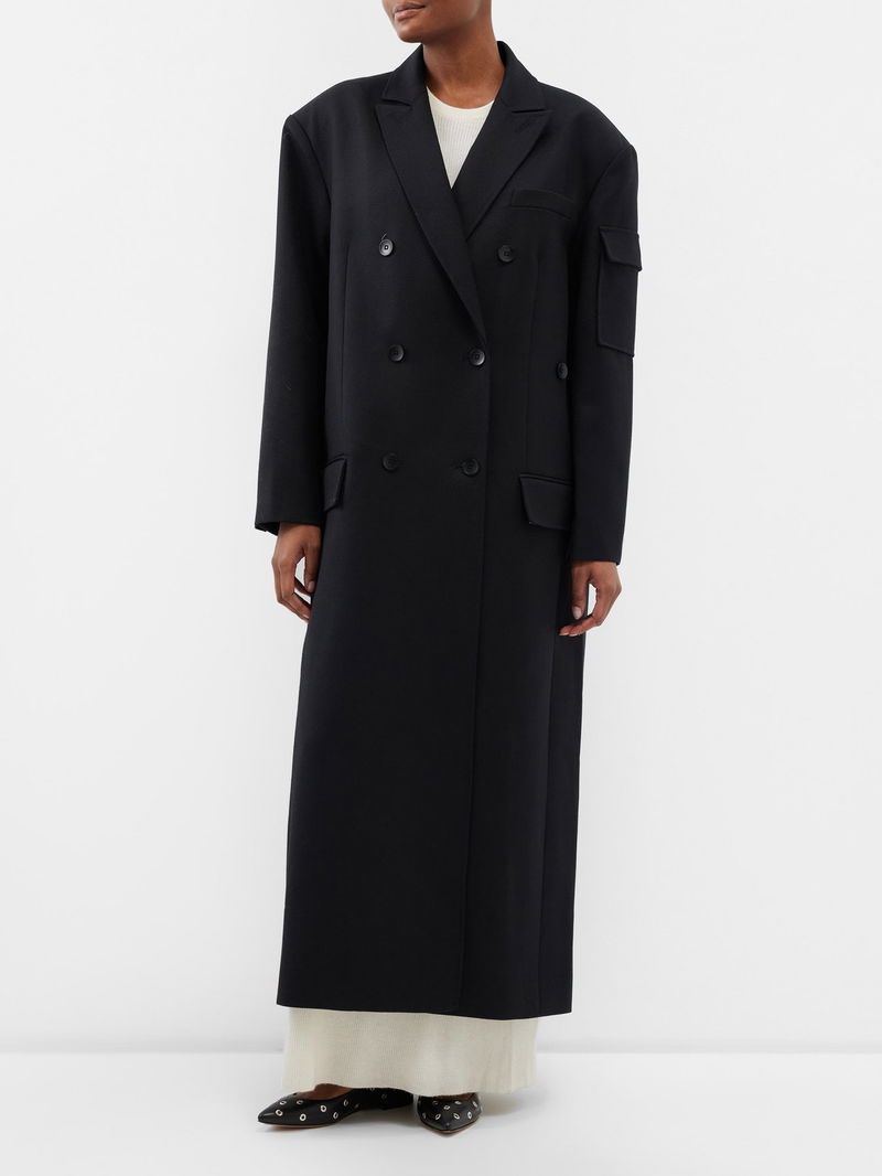 TIBI Luxe Tuxedo Double-Breasted Wool Coat in Black | Endource