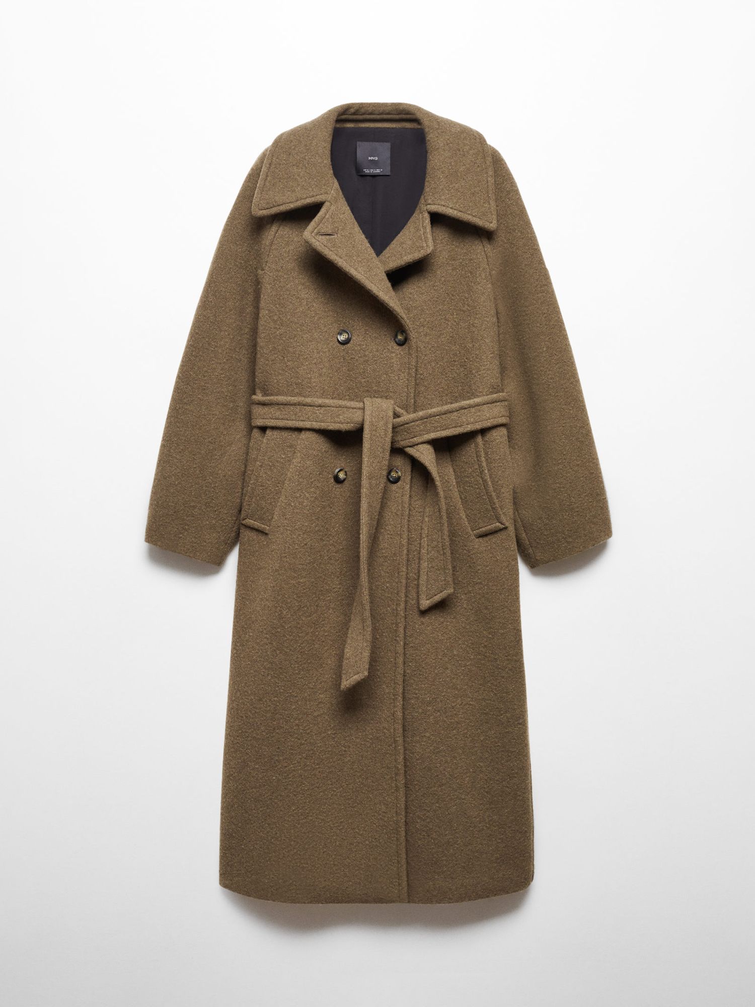 MANGO Beyond Collection Bee Recycled Wool Blend Coat in Khaki | Endource