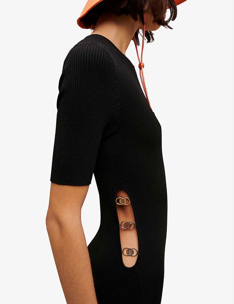 Maje Cut Out Knitted Maxi Dress In Noir Gris Endource