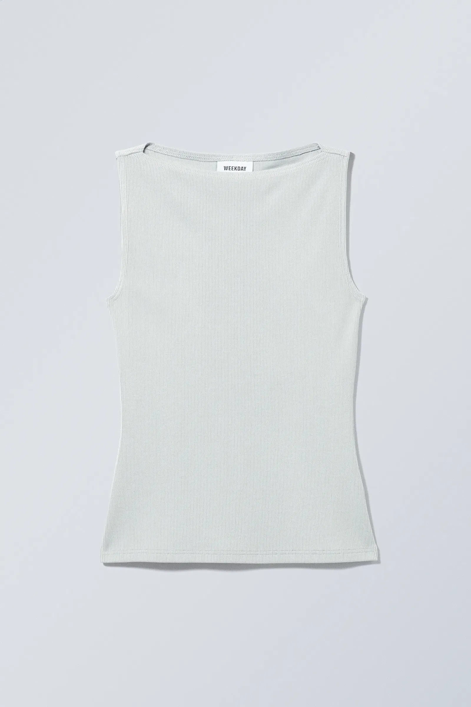 WEEKDAY Annie Rib Boatneck Top in Light Grey | Endource