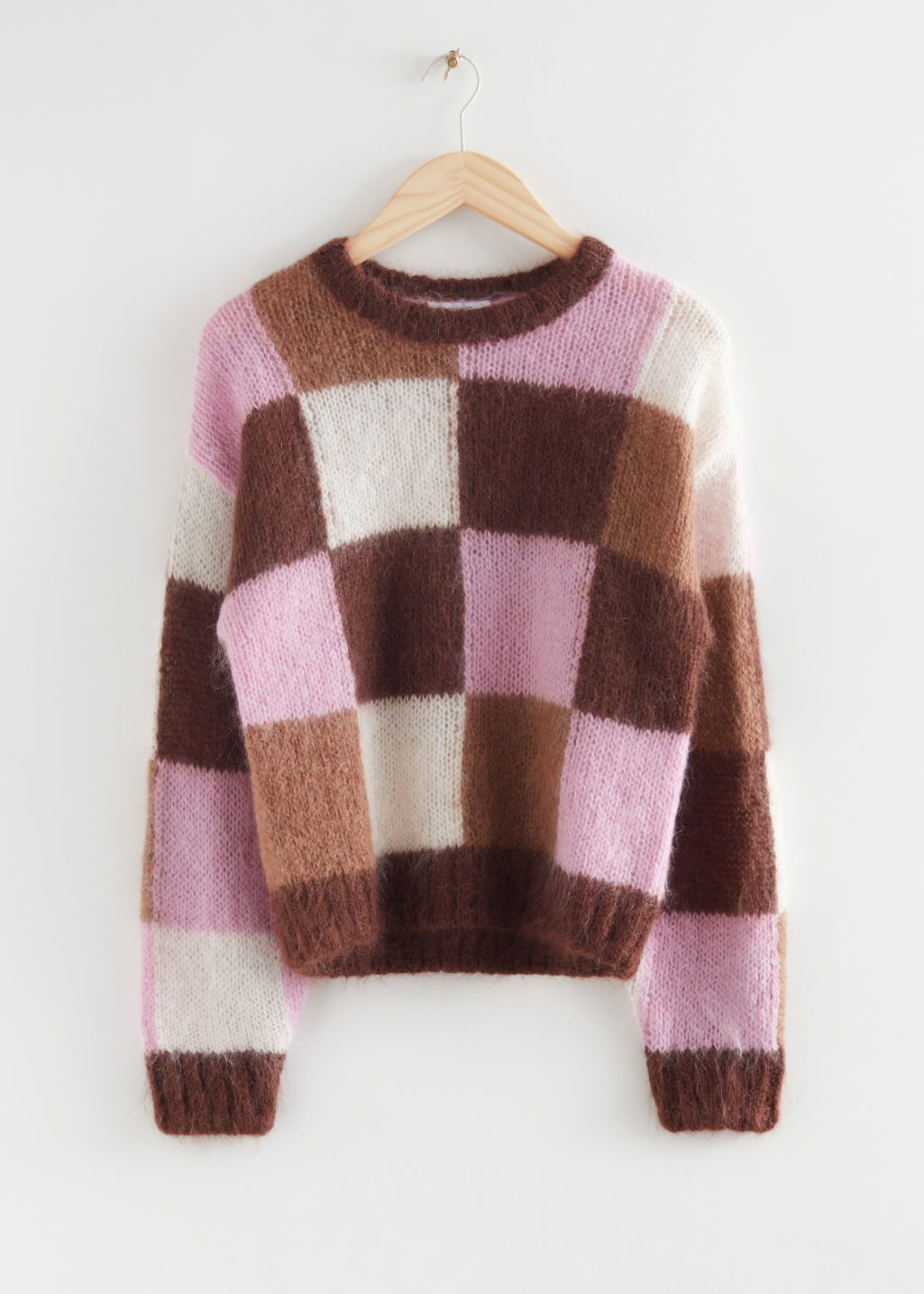 & OTHER STORIES Checkered Jacquard Knit Jumper in Brown/Pink/White ...