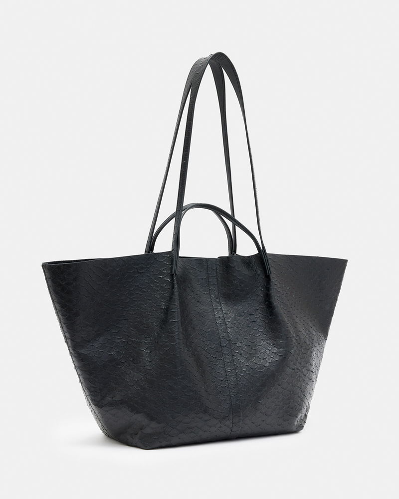 ALLSAINTS Hannah Leather Python Tote Bag in Black | endource
