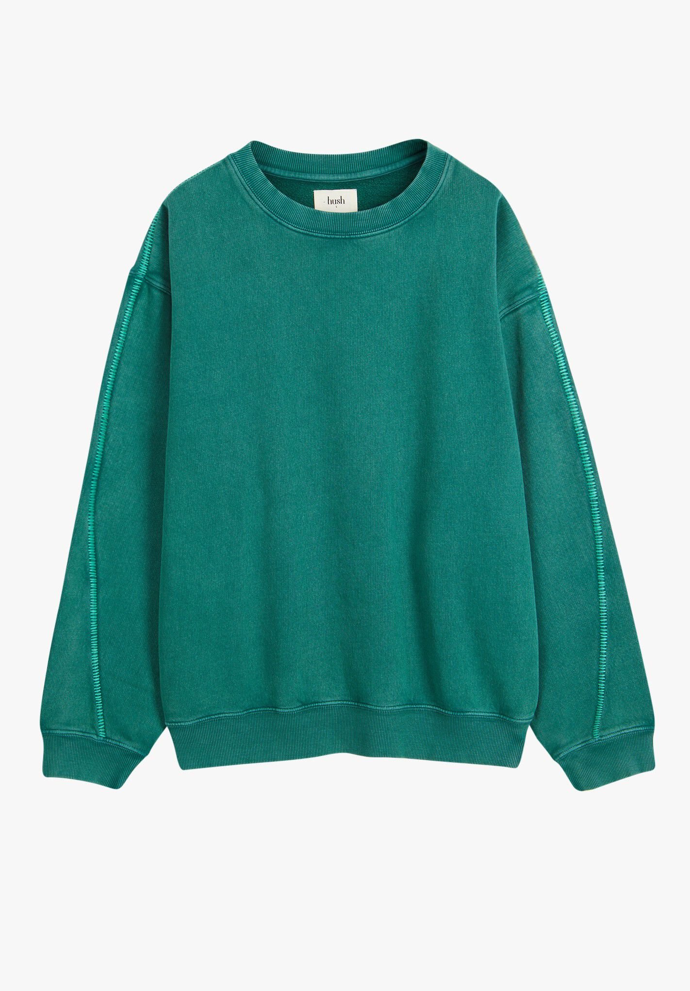 HUSH Contrast Stitch Sweatshirt in Deep Aqua | Endource
