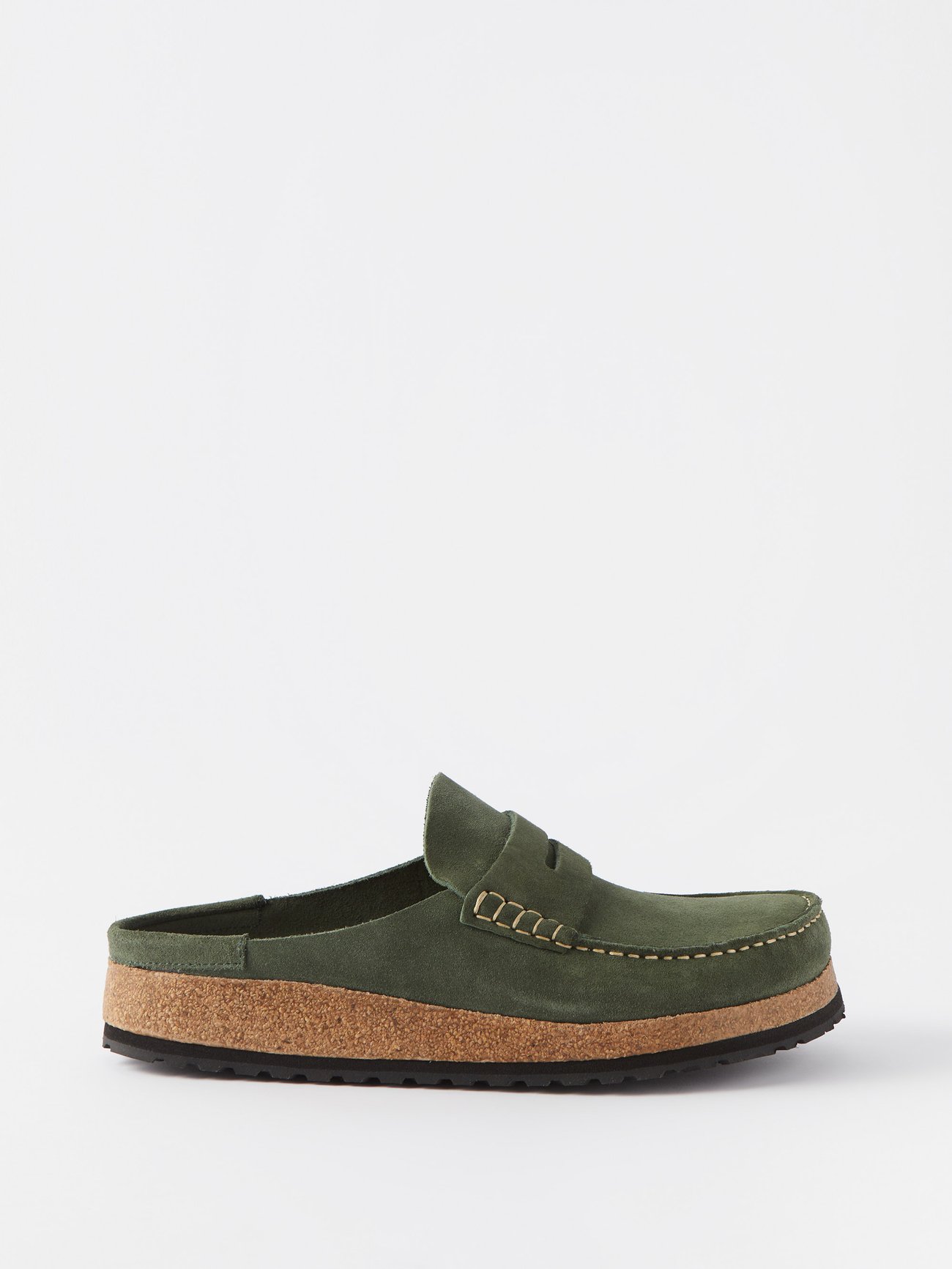 BIRKENSTOCK Naples Suede Backless Loafers in Green | endource