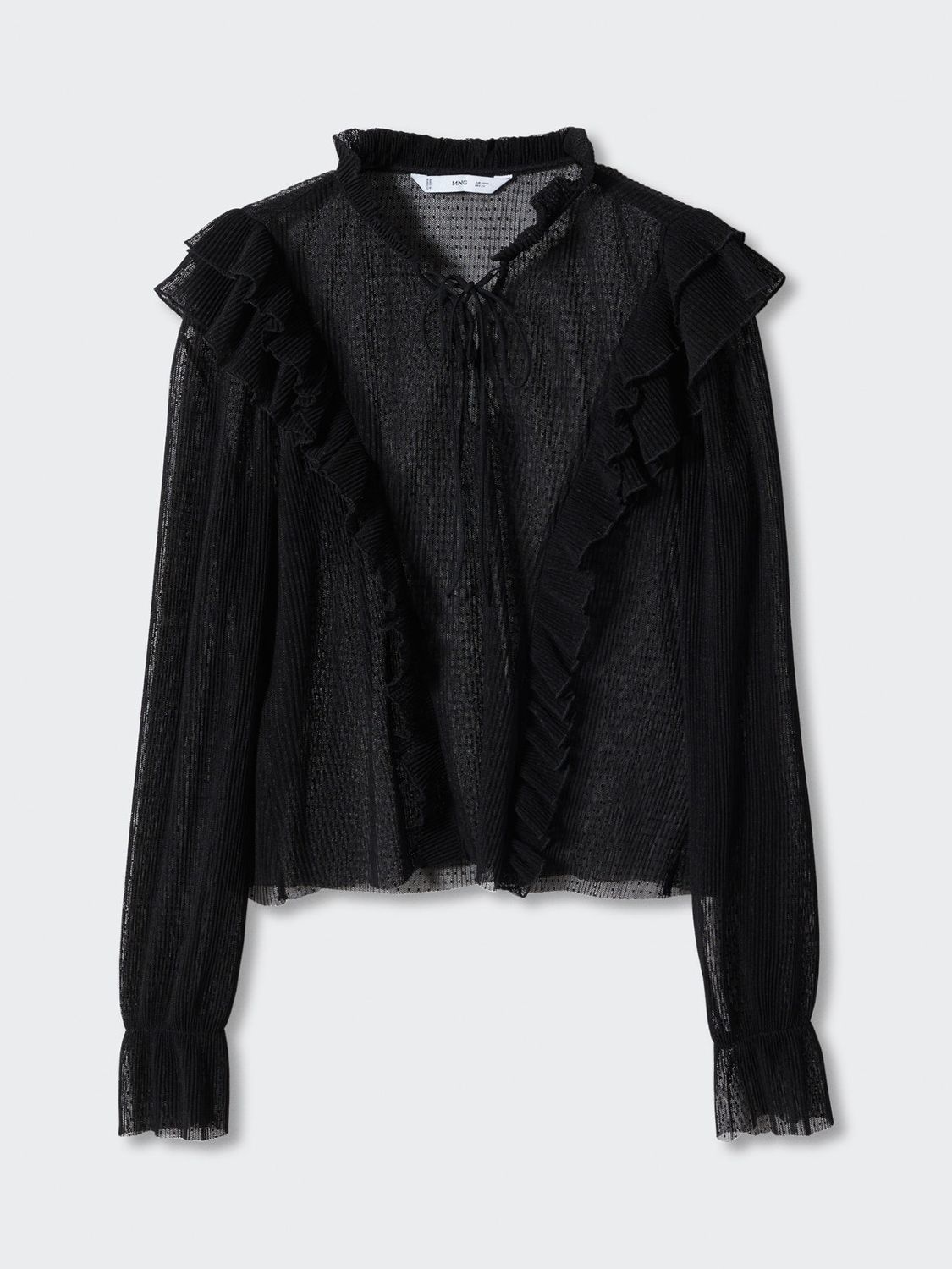 MANGO Adrien Dobby Frill Blouse in Black | endource