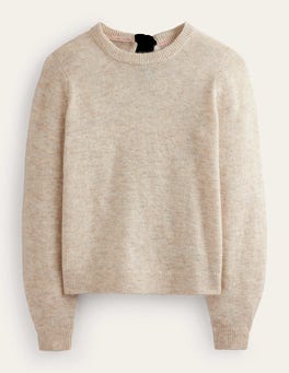 BODEN Fluffy Bow Back Jumper in Oatmeal Melange | endource