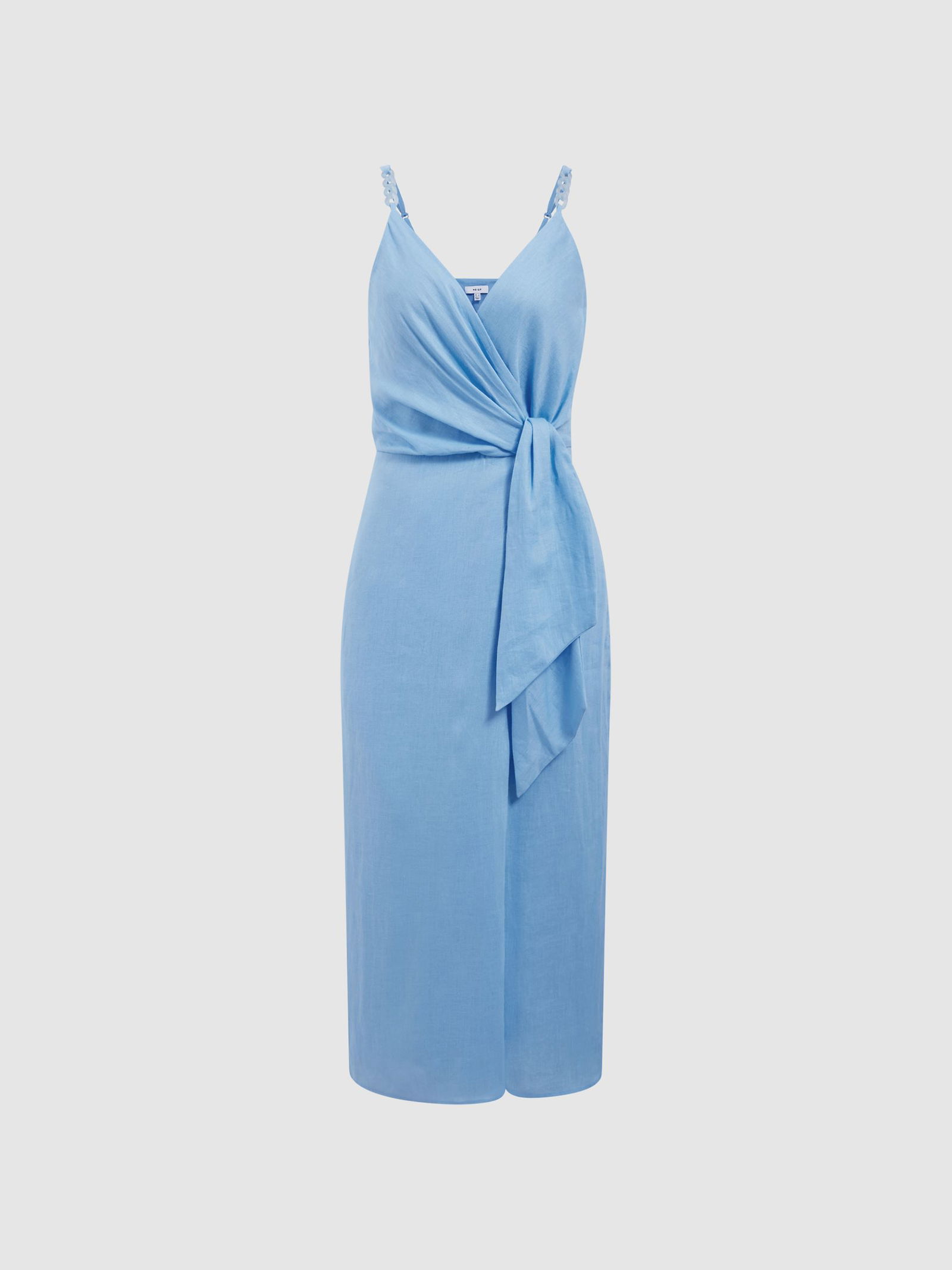 Reiss Esme Linen Side Tie Midi Dress In Blue Endource