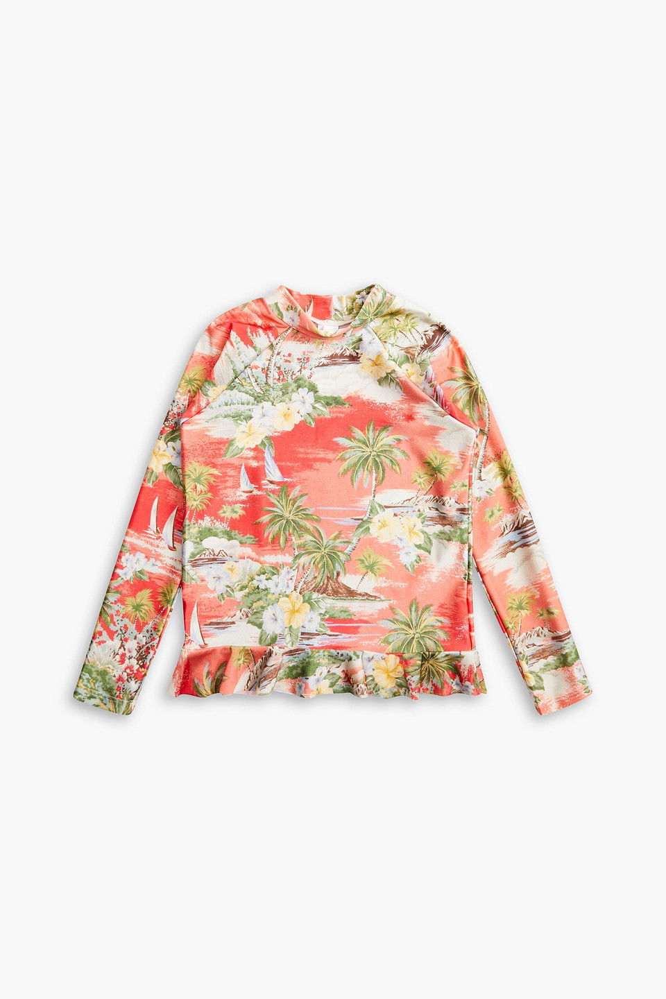 ZIMMERMANN Kids Juliette Ruffled Printed Rash Guard in Orange | endource