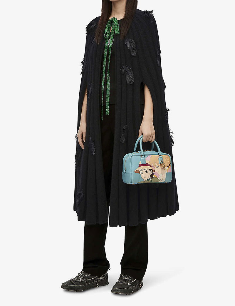 LOEWE Loewe x Howl's Moving Castle - Feather-Trim Cape in BLACK | endource