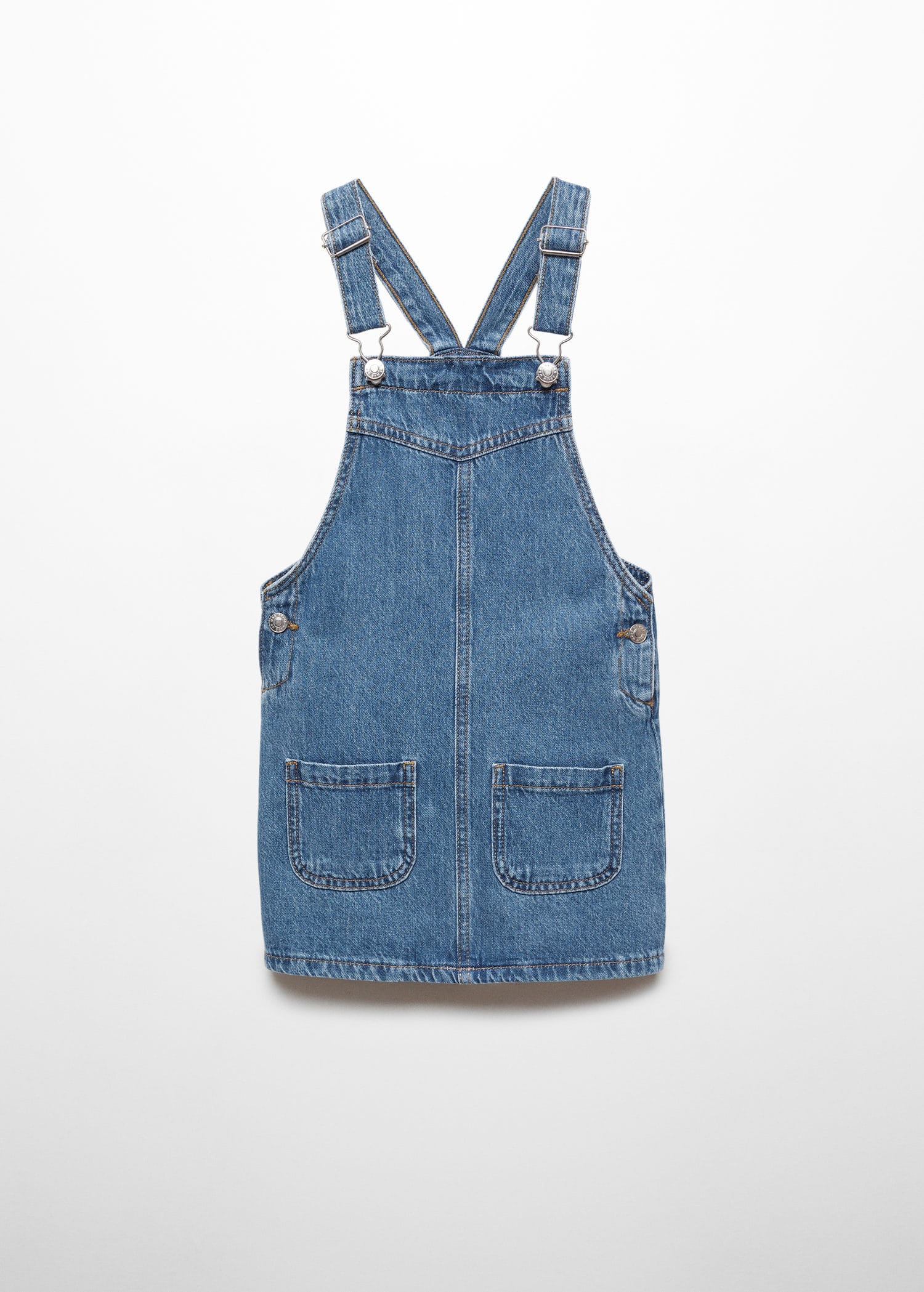 MANGO Short Cotton Pinafore Dress in Medium Blue | Endource