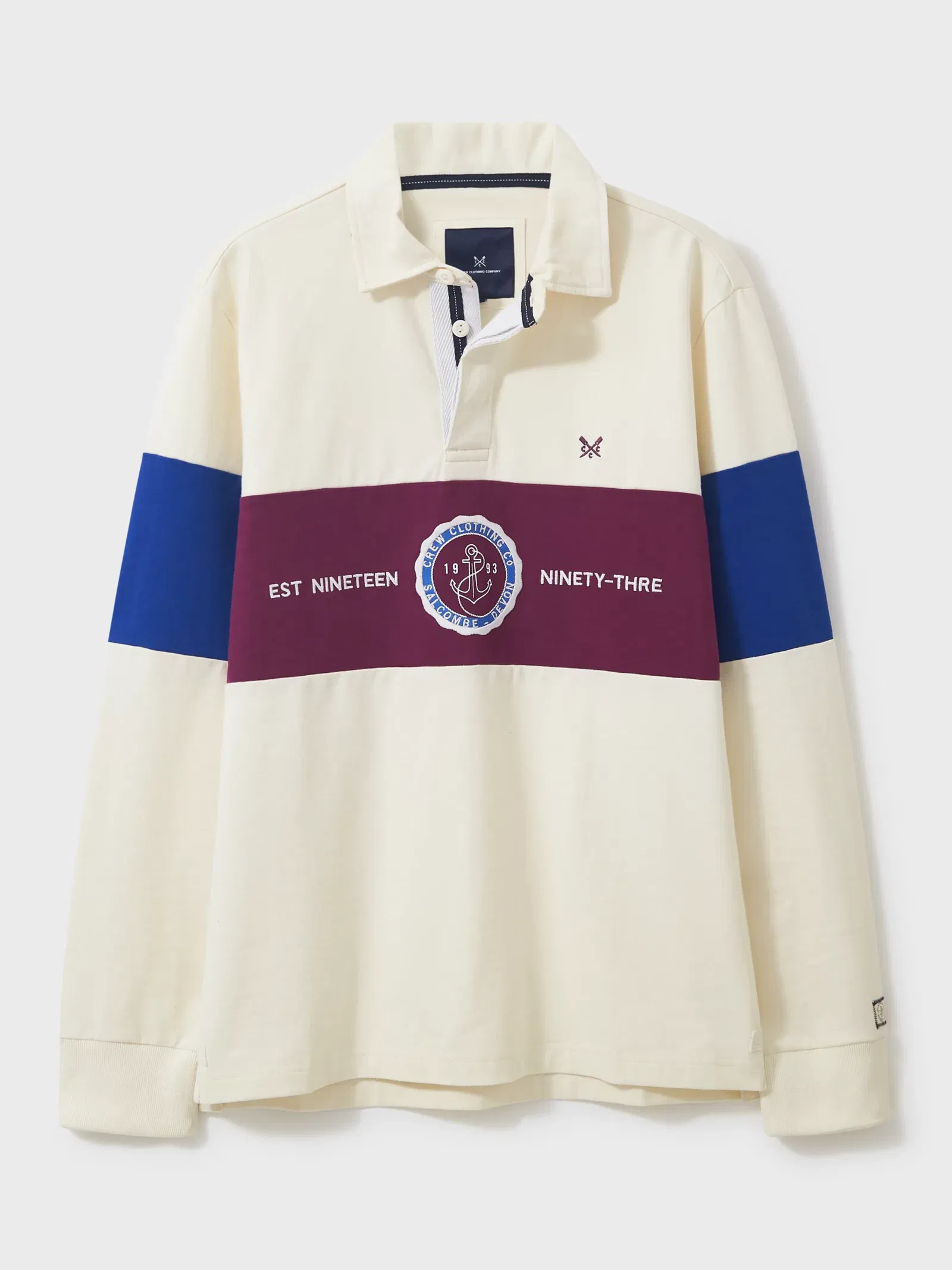 CREW CLOTHING Cut & Sew Block Rugby Top in Off White | Endource