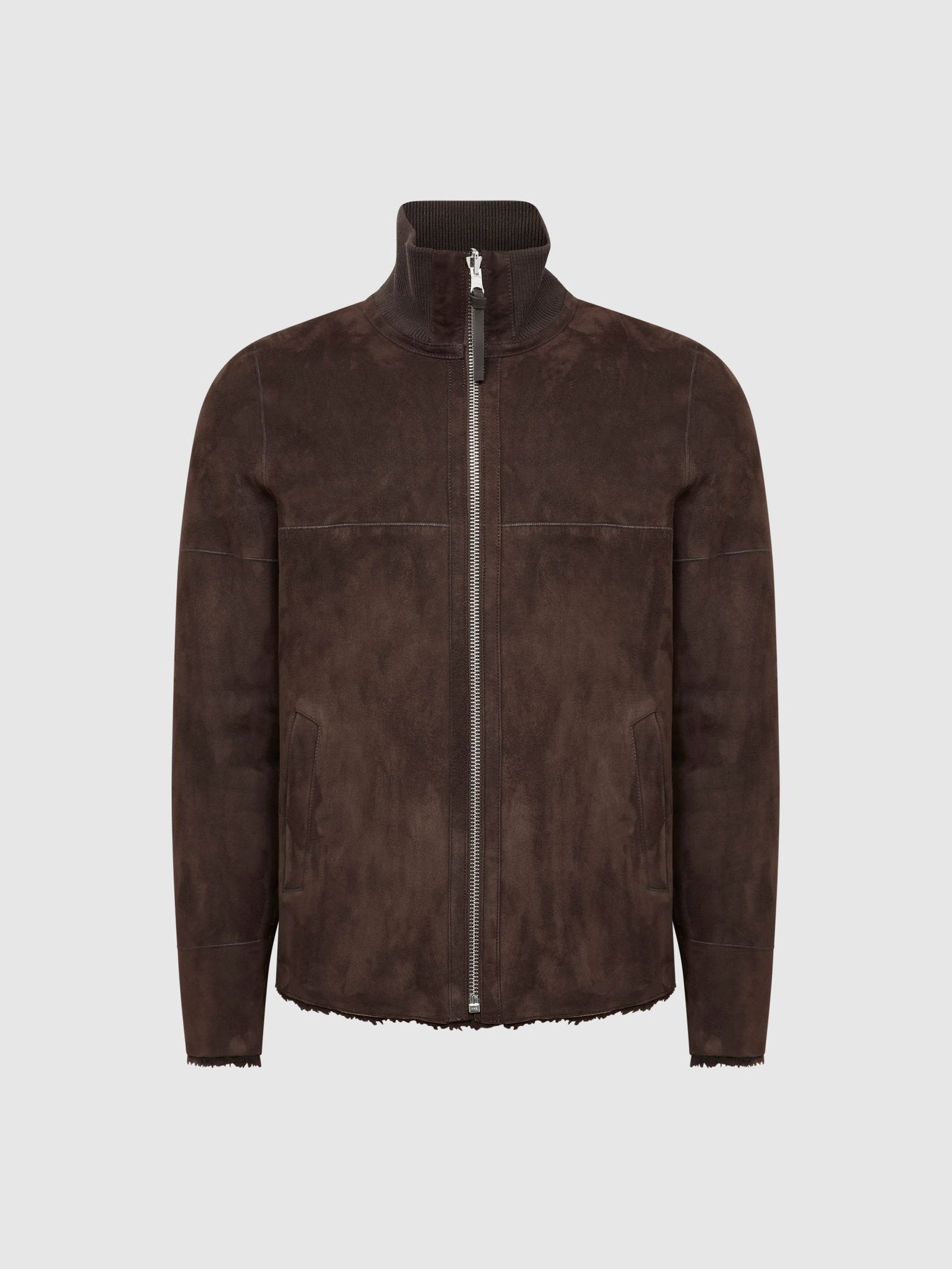 REISS Howick Reversible Shearling Jacket in Chocolate | endource