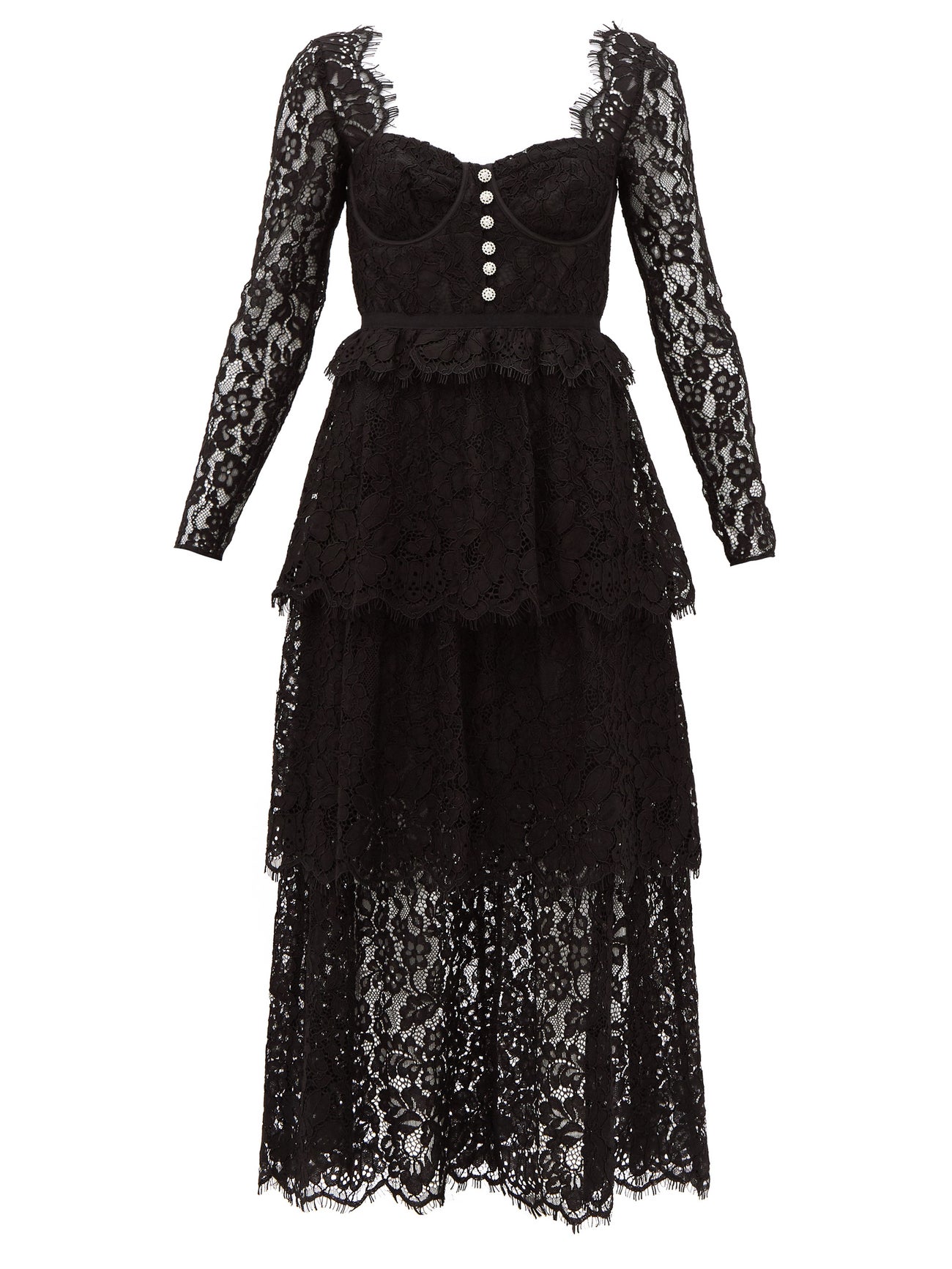 SELF-PORTRAIT Crystal-Button Lace Midi Dress | endource