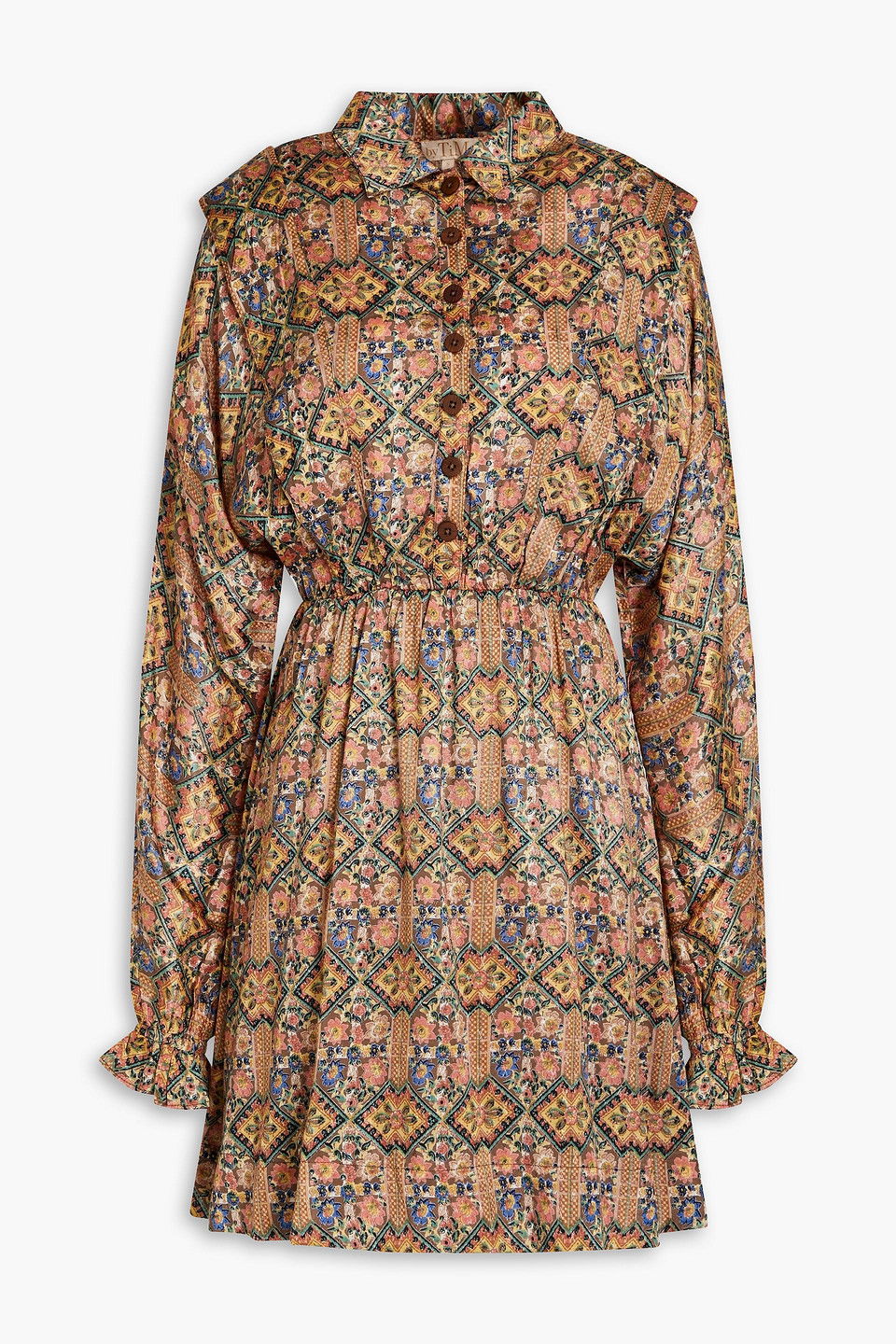 BYTIMO Gathered Floral-Print Cotton-Blend Jacquard Mini Dress in Green ...