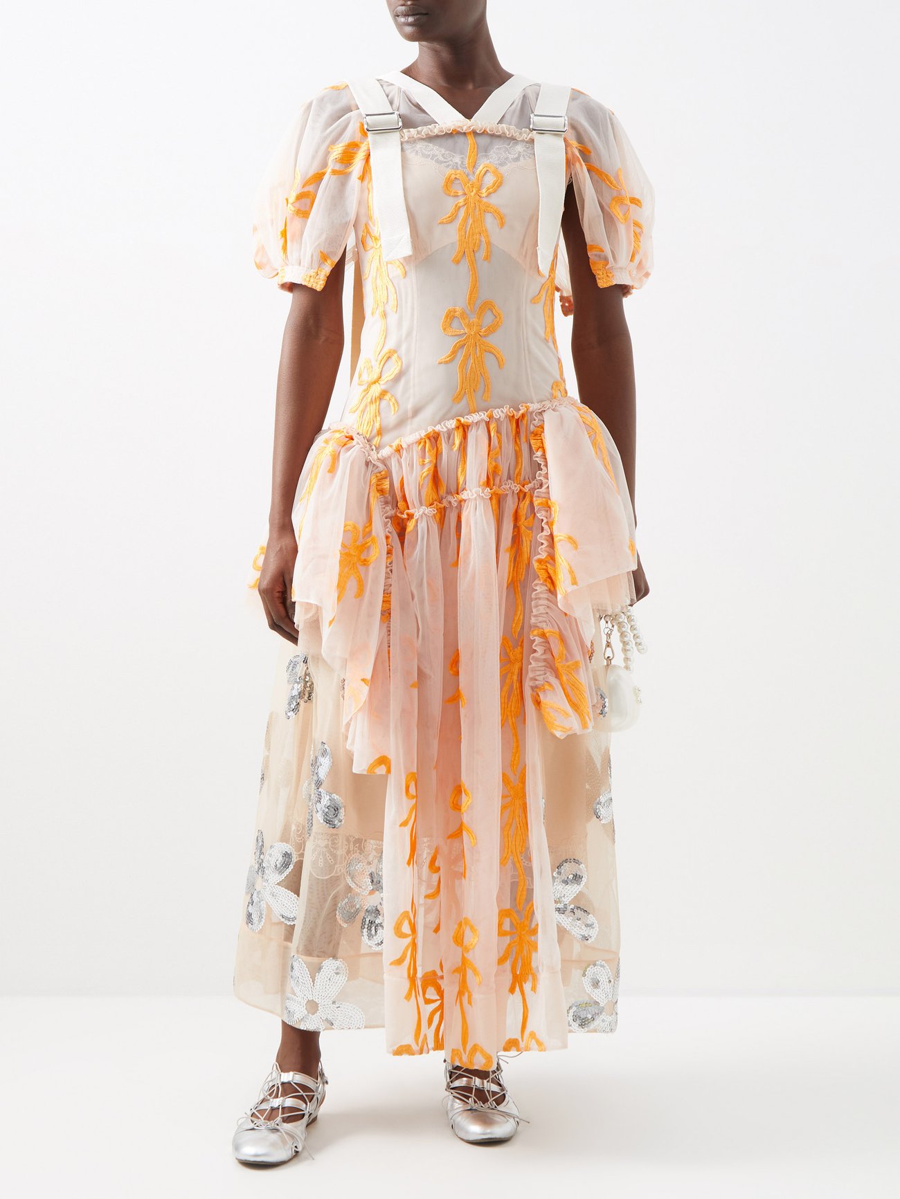 SIMONE ROCHA Sequinned Floral-Embroidered Tulle Midi Dress in Pink ...