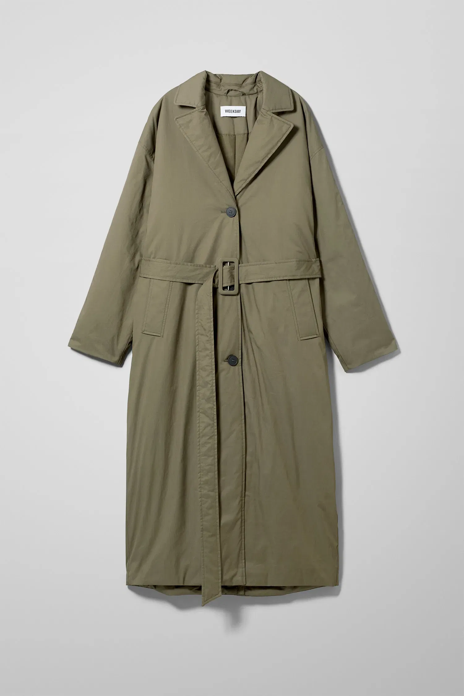 WEEKDAY Elli Padded Trench Coat in Green | Endource