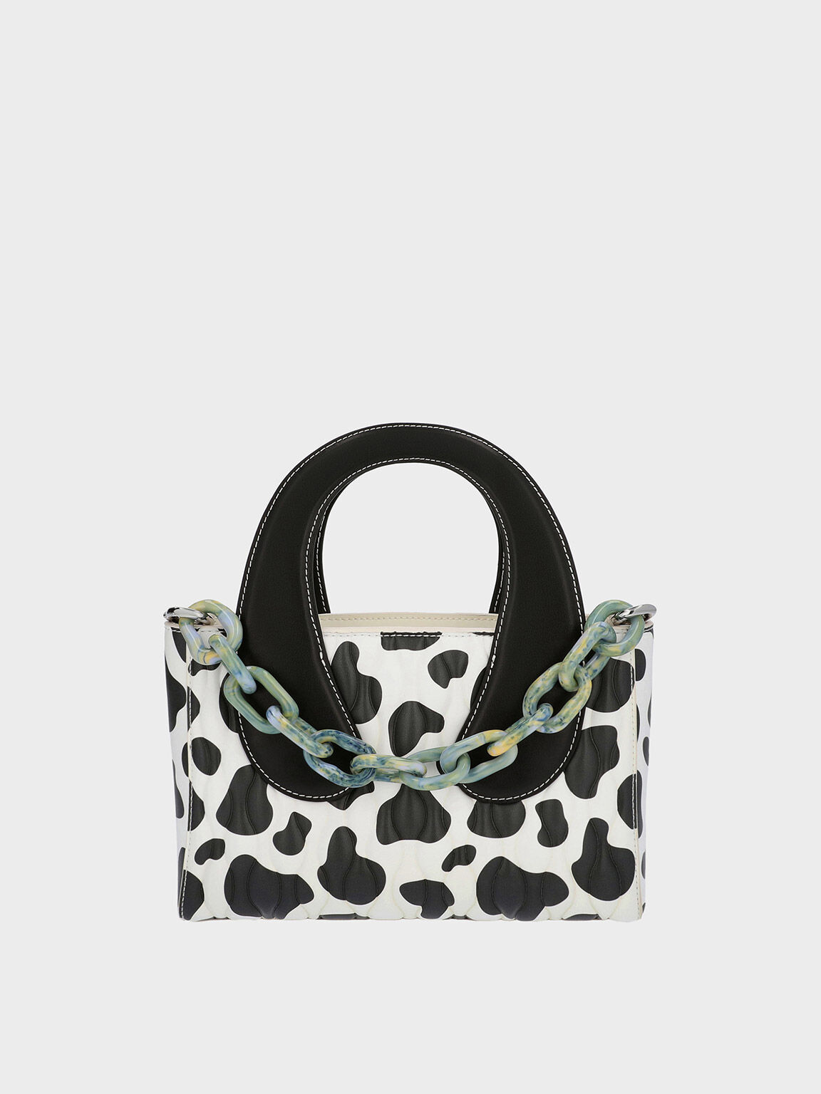 CHARLES & KEITH Iva Cow Print Textured Tote Bag in Chalk | endource