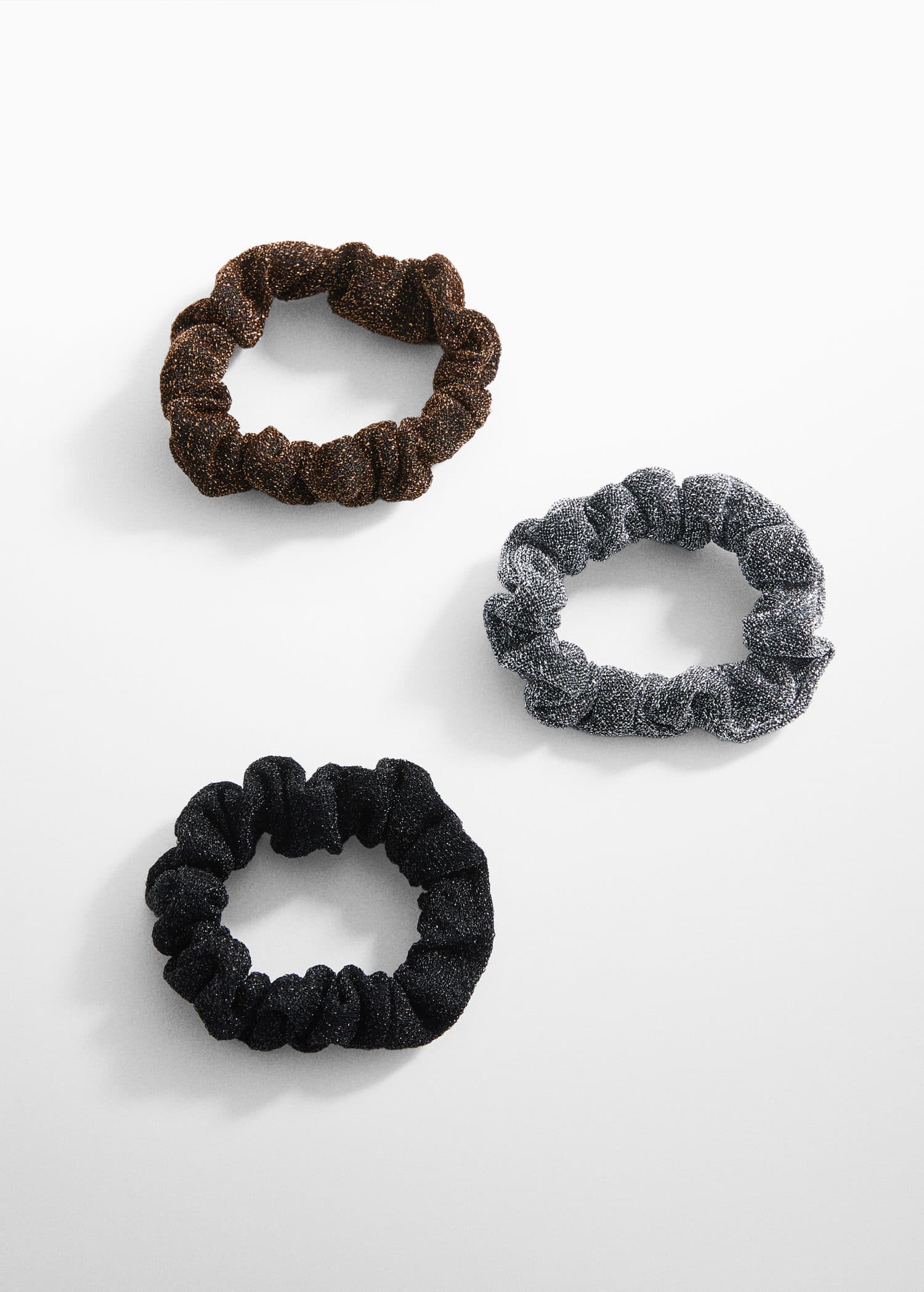 MANGO 3-Pack Shiny Hair Scrunchies in Black | Endource