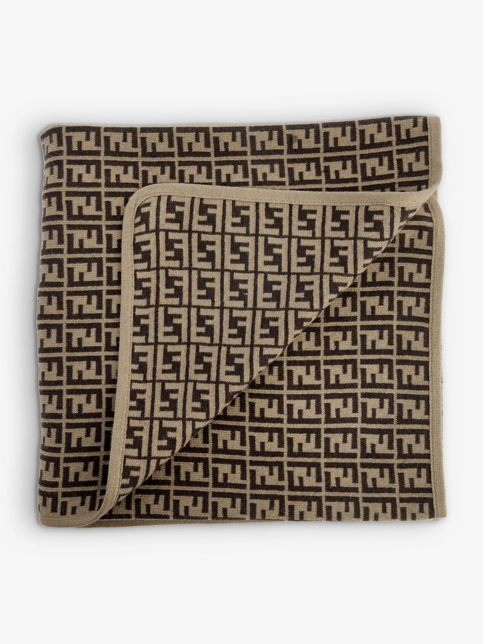 FENDI FF-Logo Pattern Cotton And Cashmere Blanket in Dark Brown ...