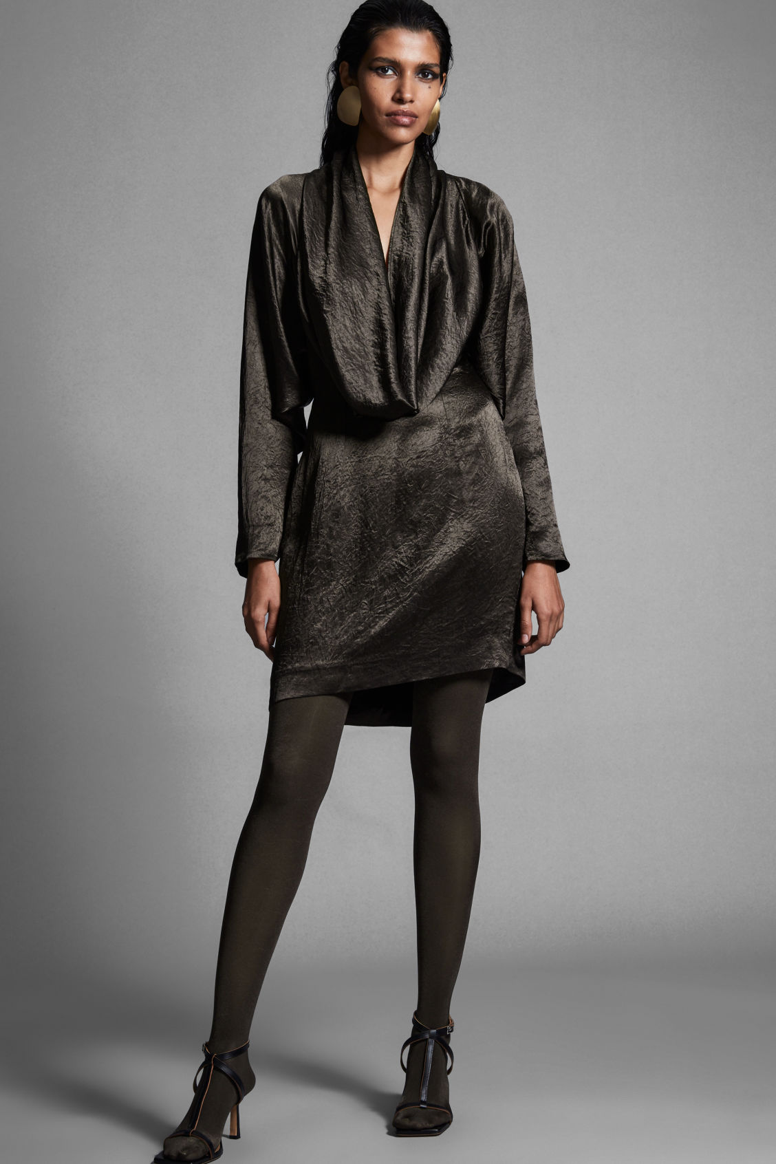 COS Cowl-Neck Mini Dress in DARK BROWN | Endource