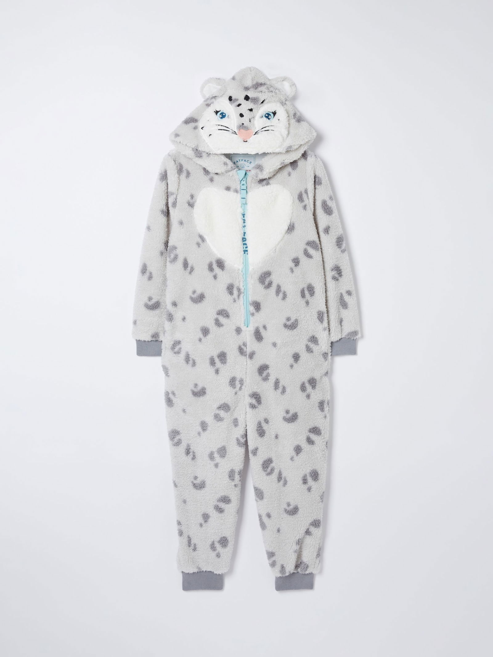 FATFACE Snow Leopard Hooded Onesie in Grey Marl | endource