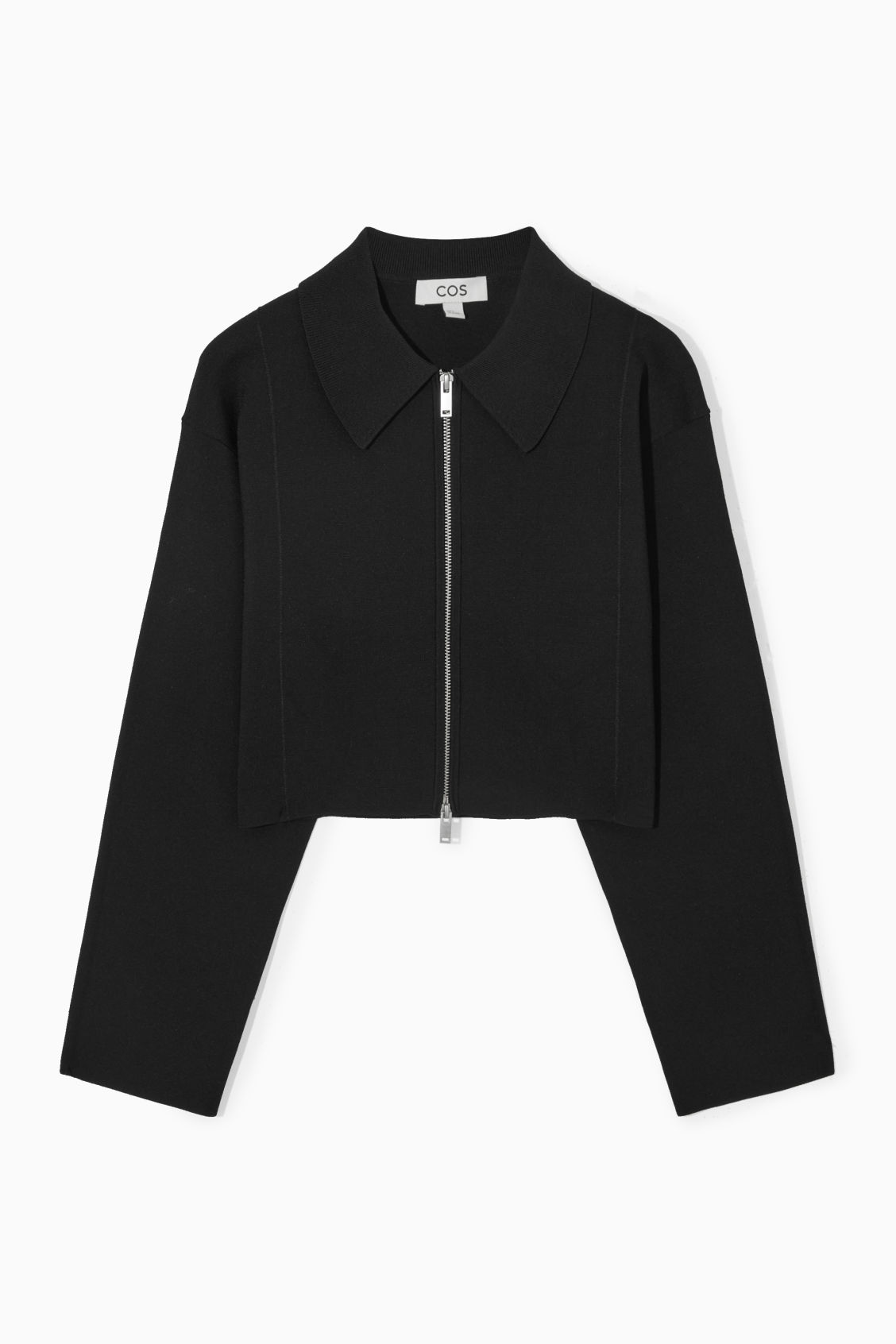 COS Cropped Milano Knit Jacket in BLACK | endource