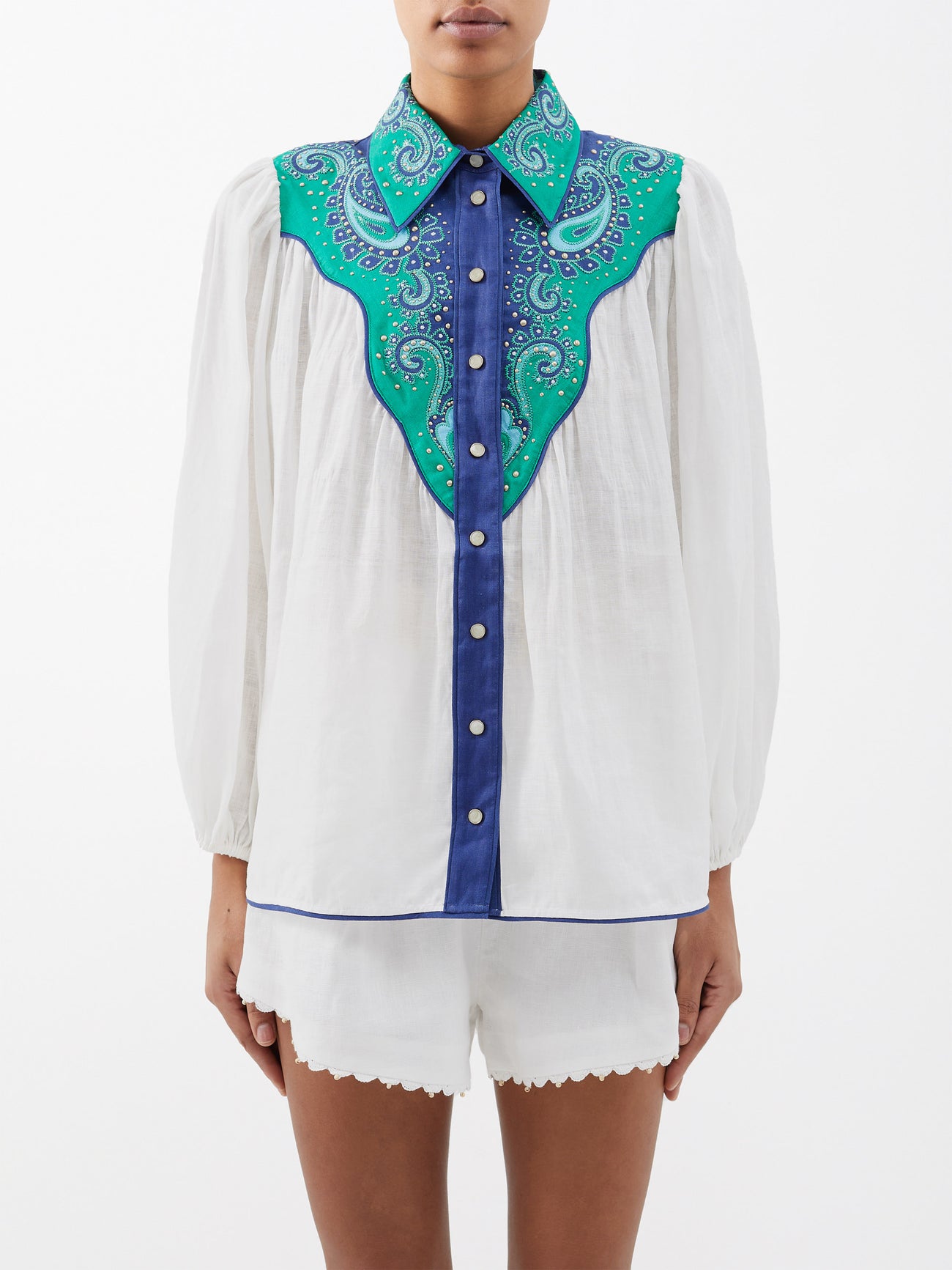 ZIMMERMANN Tiggy Applique Billow Blouse in Ivory | endource