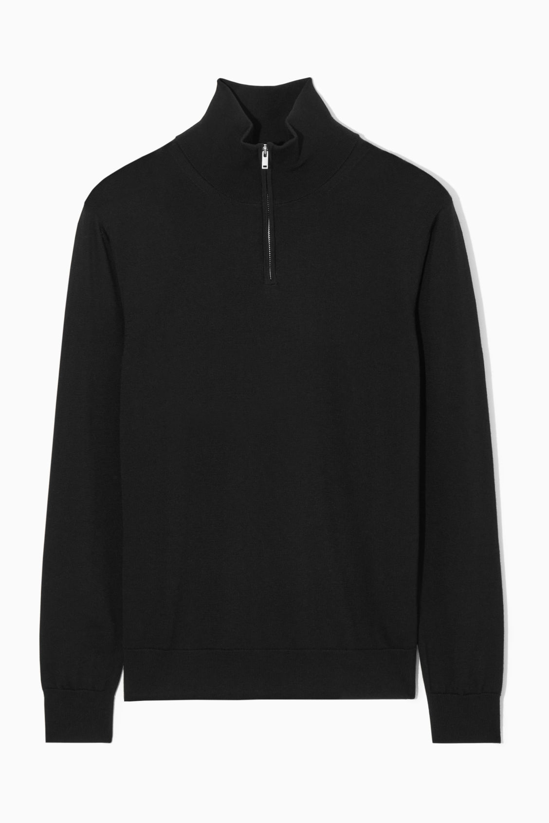 COS Funnel-Neck Wool Half-Zip Jumper in BLACK | endource