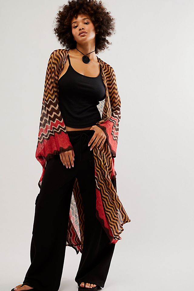 FREE PEOPLE Pharaoh Fine Knit Kimono in Silver Combo | endource