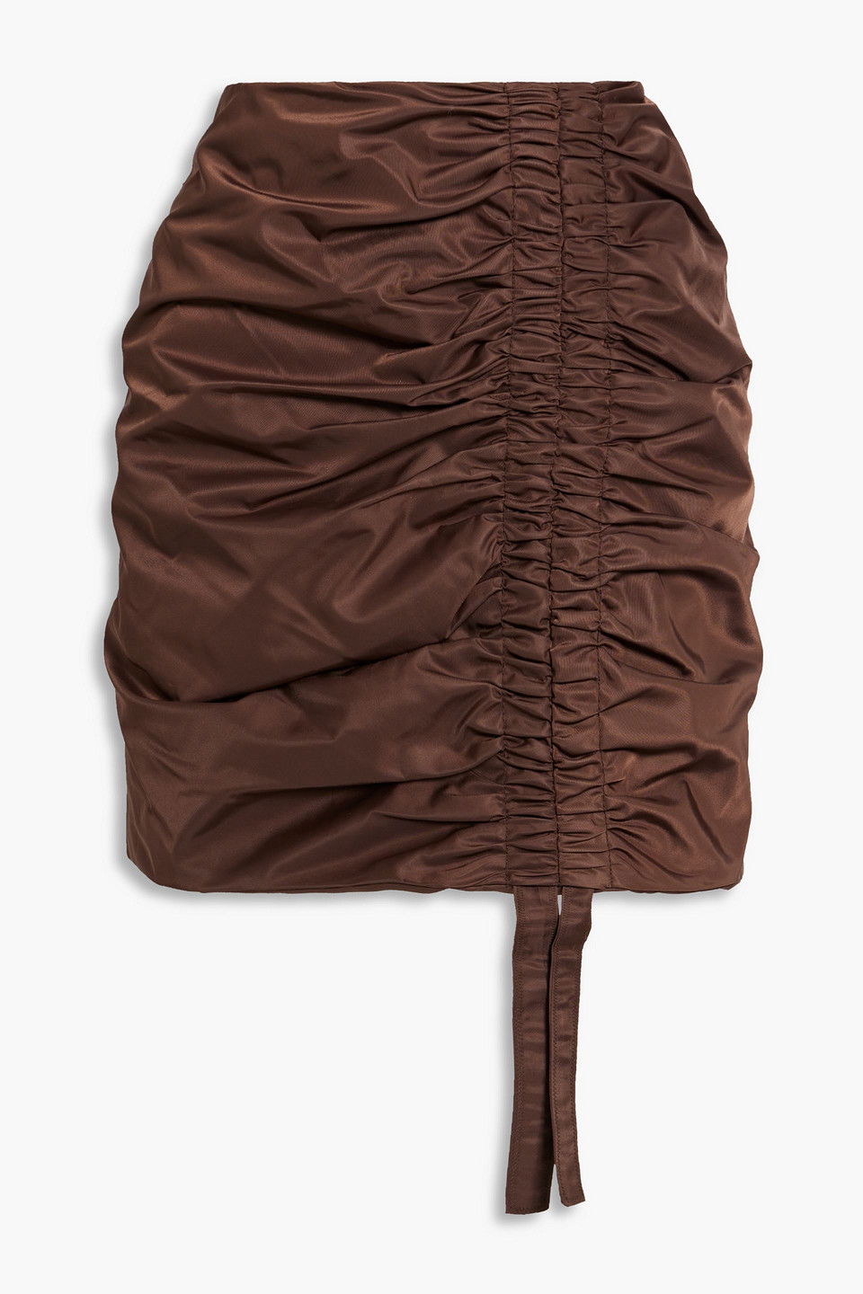 GANNI Ruched Shell Mini Skirt in Brown | endource