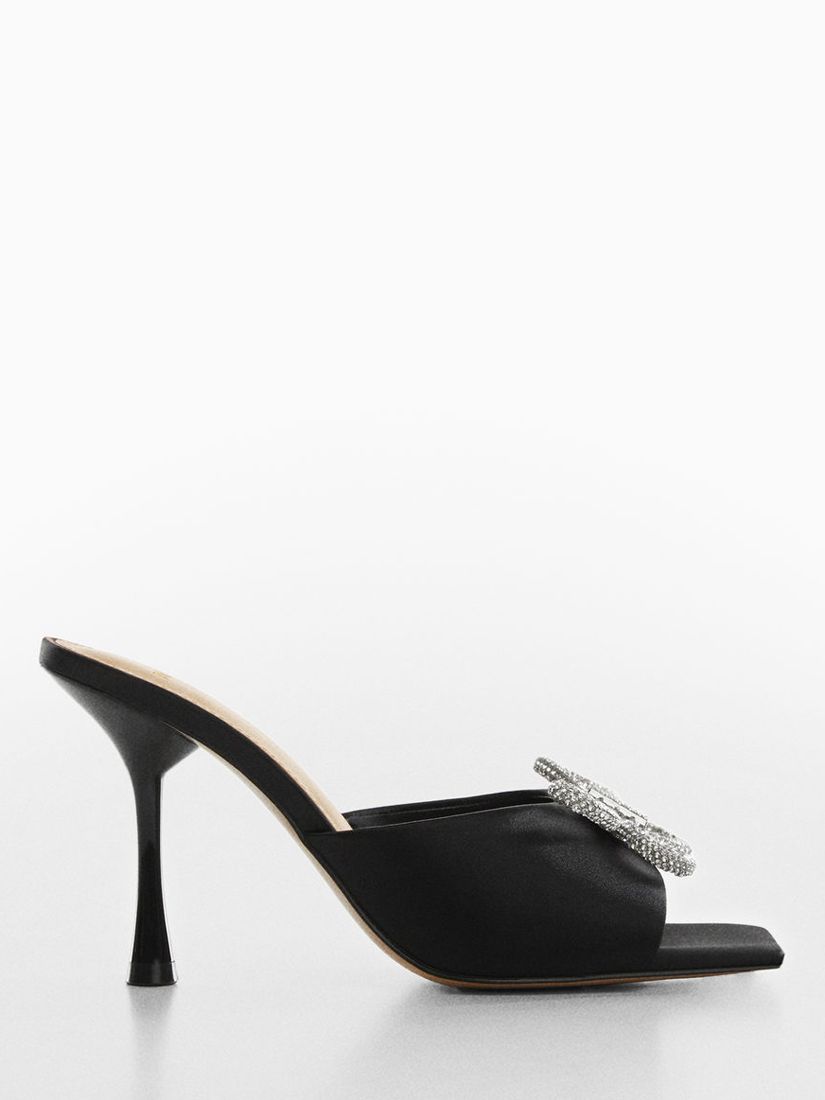 MANGO Embellished Bow Mules in Black | Endource