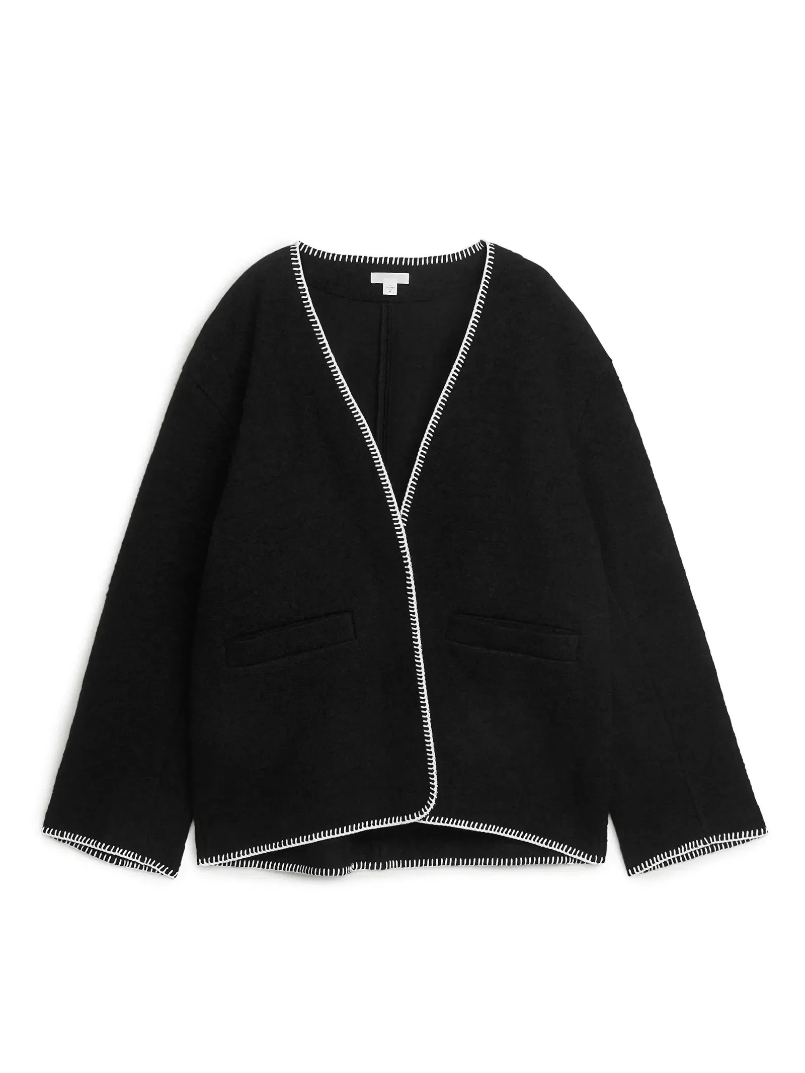 ARKET Blanket-Stitch Wool Jacket in Black/White | endource
