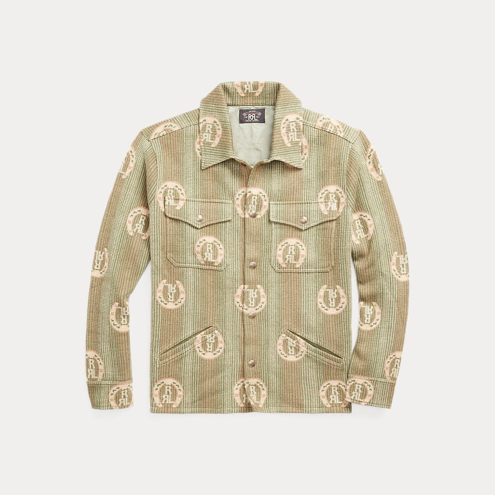 RALPH LAUREN RRL Horseshoe-Logo Cotton Overshirt Jumper in Tan | Endource