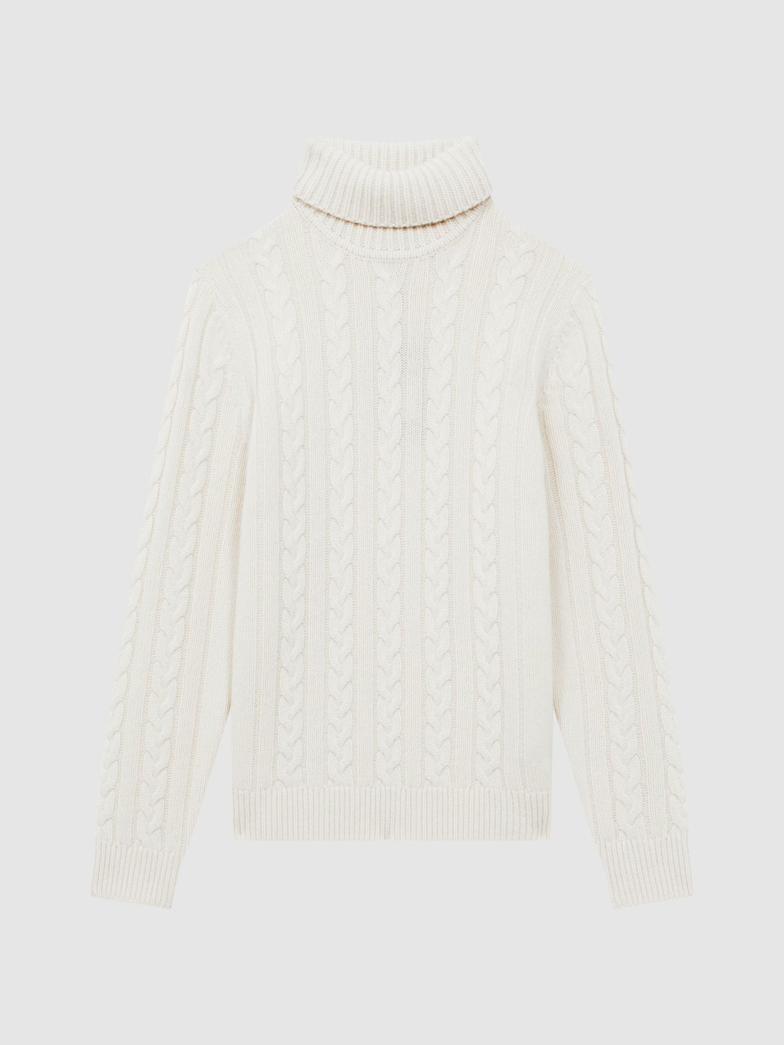 REISS James Atelier Cashmere Cable Knit Funnel Neck Jumper in Cloud ...