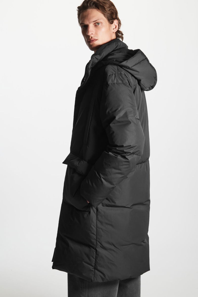 COS Regular-Fit Longline Puffer Coat in BLACK | endource