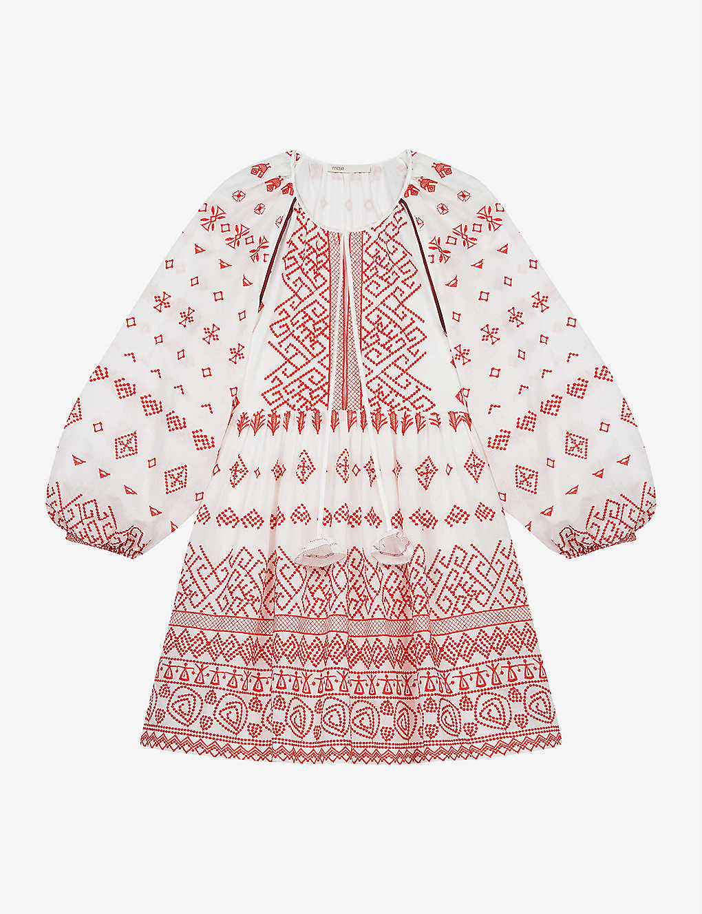 MAJE Rolipa Embroidery Cotton Baby-Doll Dress in RED | endource