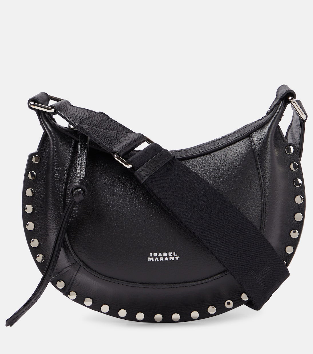 ISABEL MARANT Oskan Moon Mini Leather Shoulder Bag in Black | endource